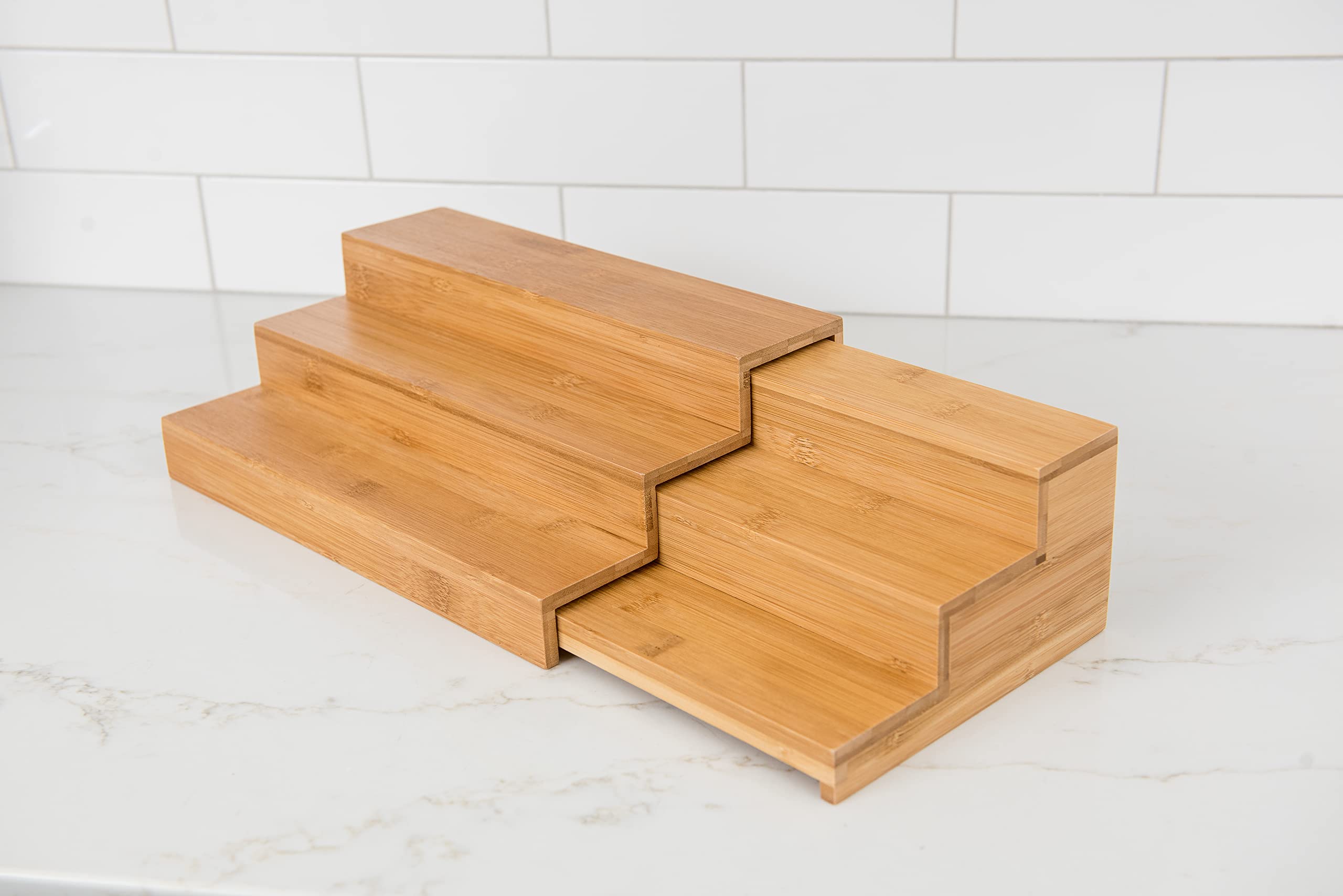 Lipper International 8807 Bamboo Wood Expandable 3-Tier Step Shelf Kitchen Organizer, 12" x 7-7/8" x 4-1/4"