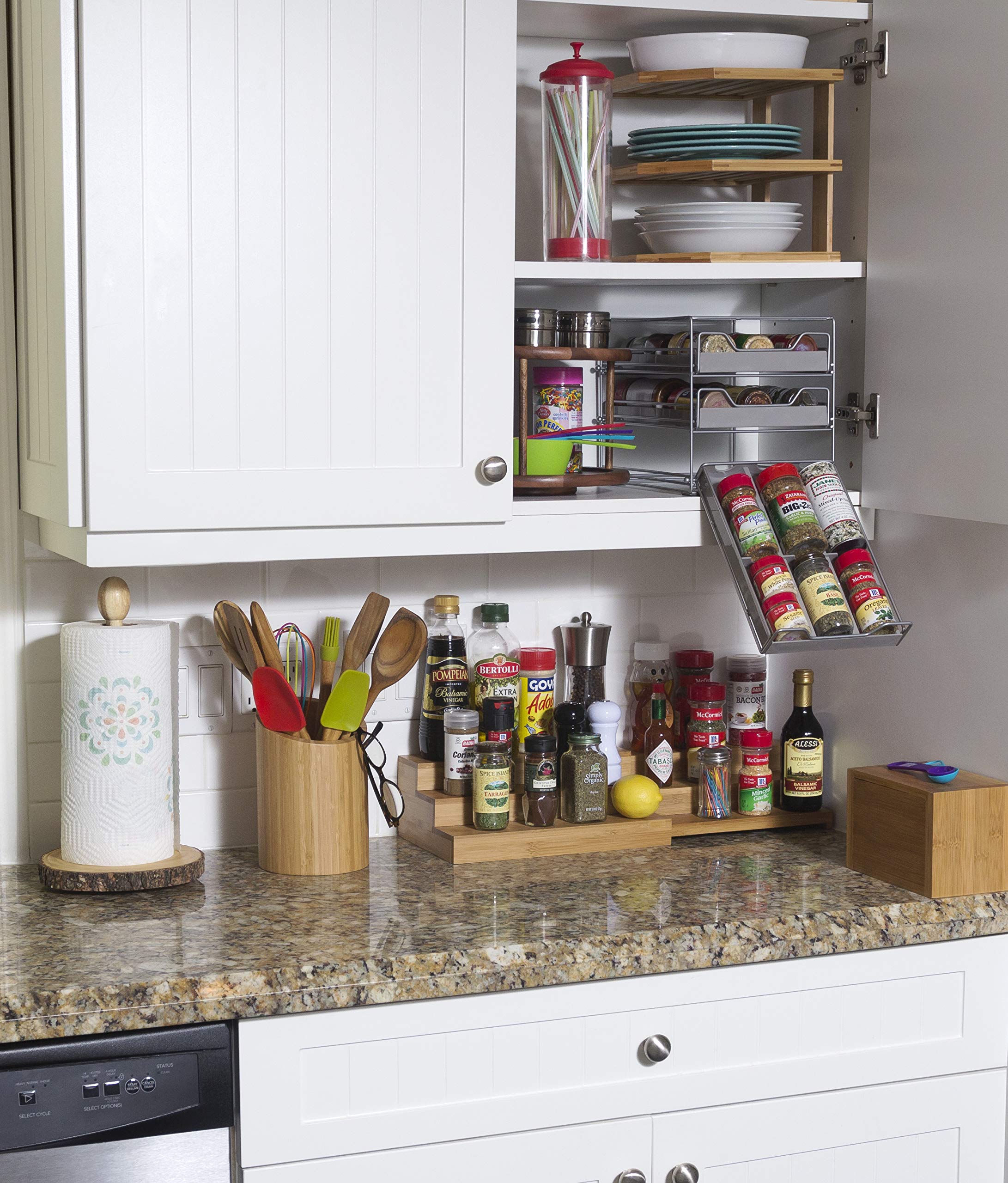 Lipper International 8807 Bamboo Wood Expandable 3-Tier Step Shelf Kitchen Organizer, 12" x 7-7/8" x 4-1/4"