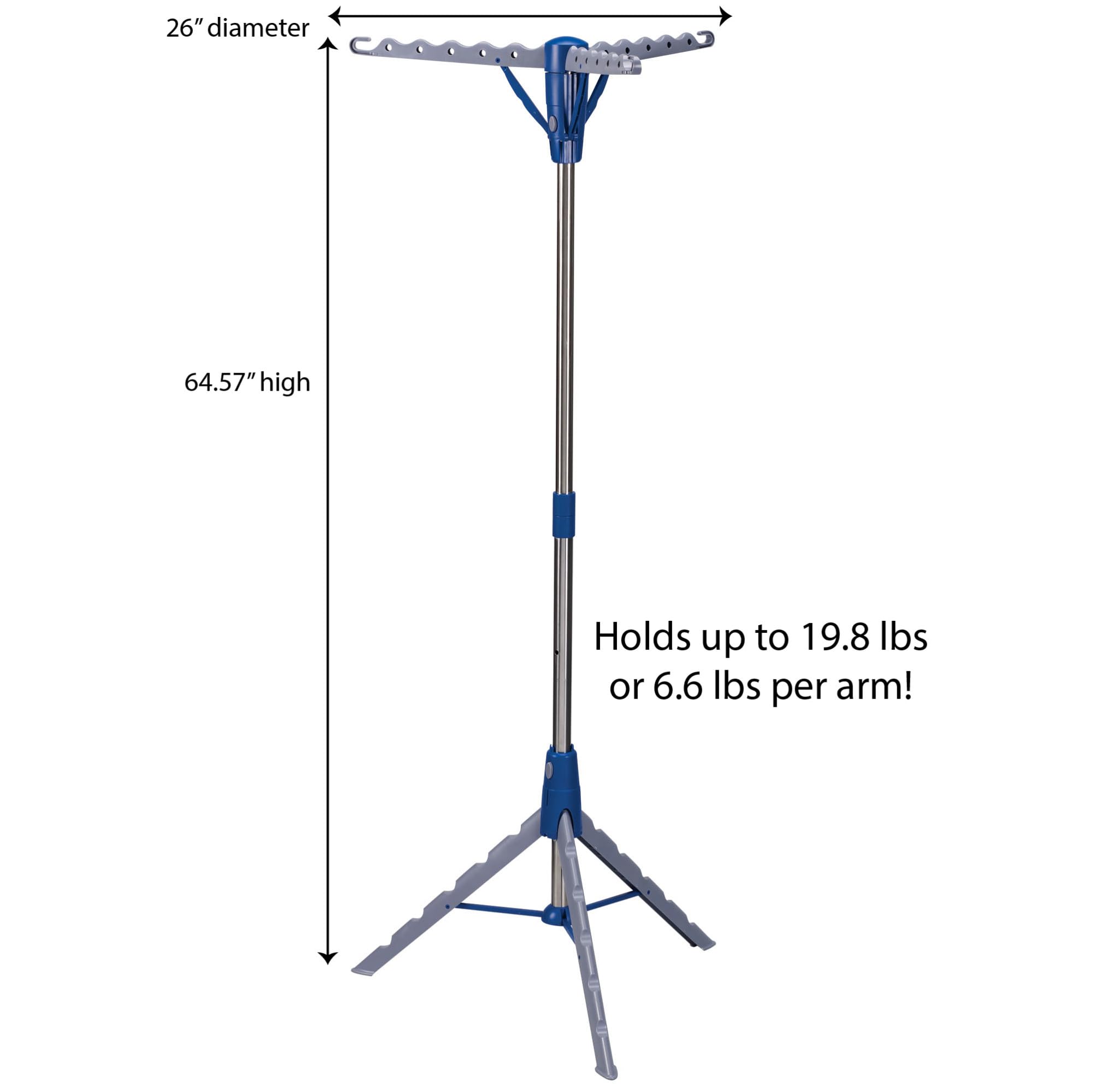 Household Essentials 5009-1 Collapsible Portable Indoor Tripod Clothes Drying Rack for Hanging Laundry | Silver and Blue