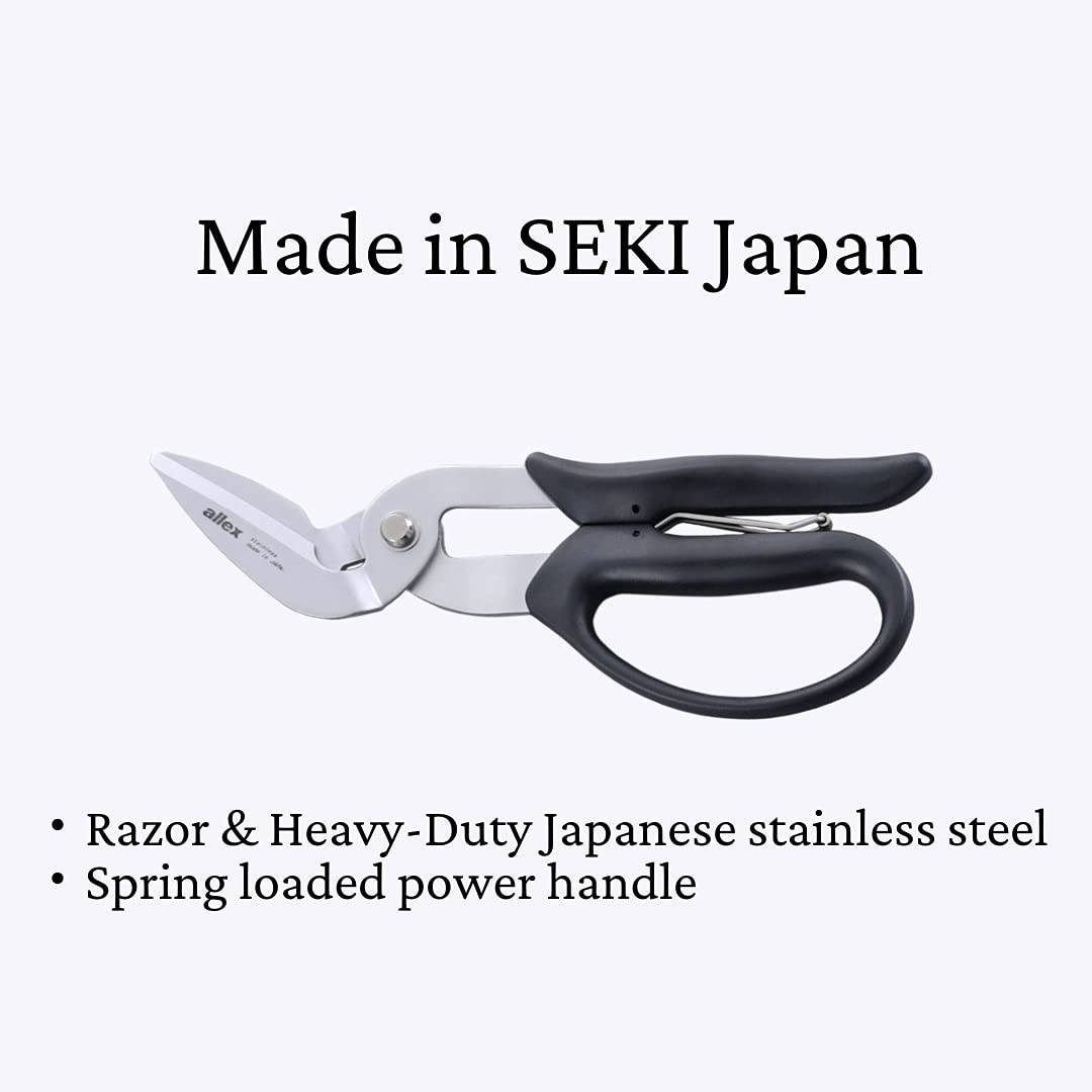 ALLEX Super Hard Spring Loaded Cardboard Scissors, Heavy Duty Shears for Thick Paper and Cardboard Box, Finest Stainless Steel Made in Japan