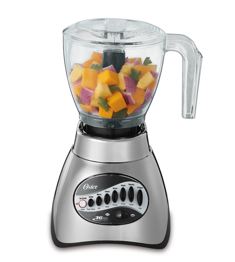 Oster Core 16-Speed Blender with Glass Jar, Black, 006878. Brushed Chrome