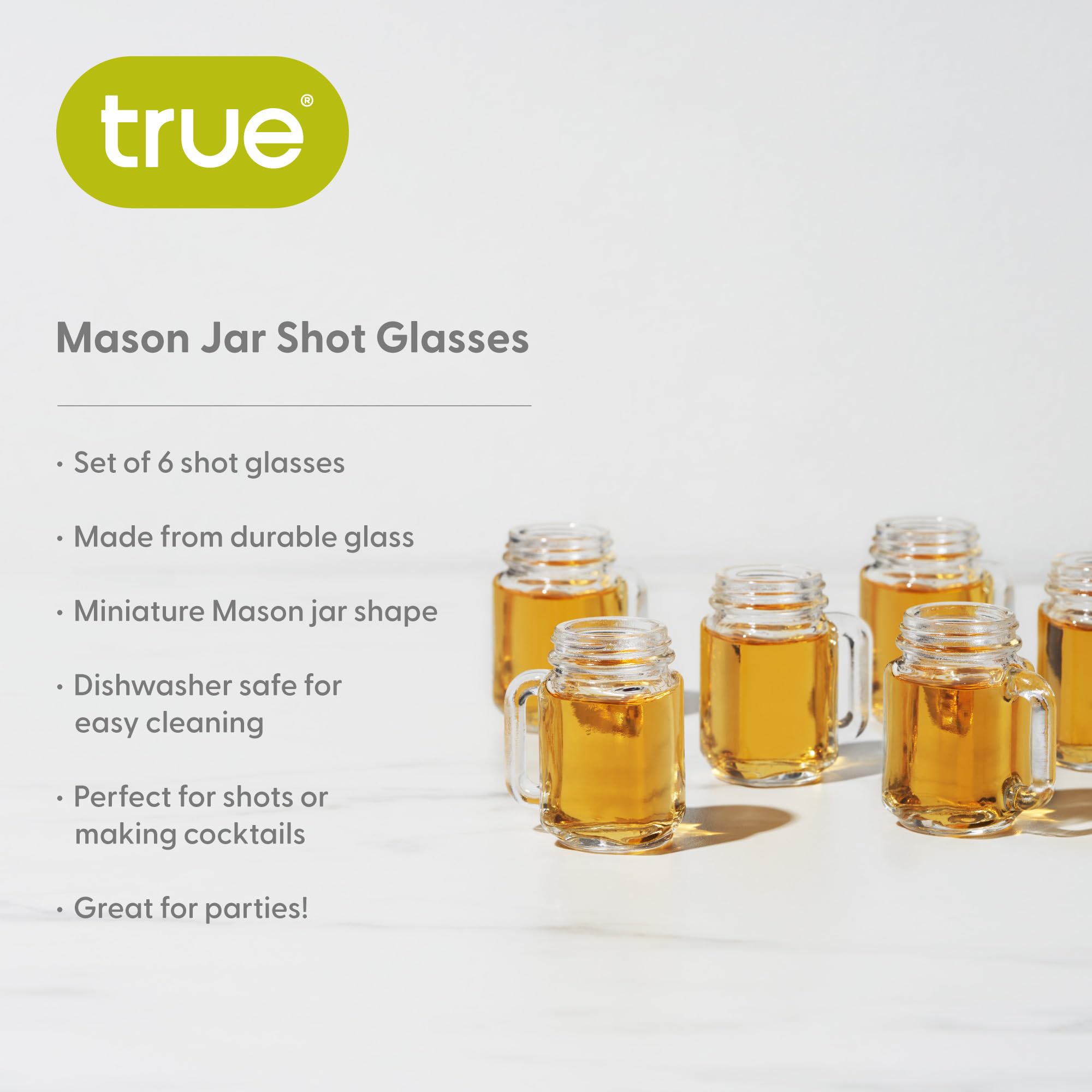 True Mason Jar Shot Glasses, Mini Mason Jar Shot Glasses with Handle, 1 Ounce Shot Glass, Set of 6, Glass