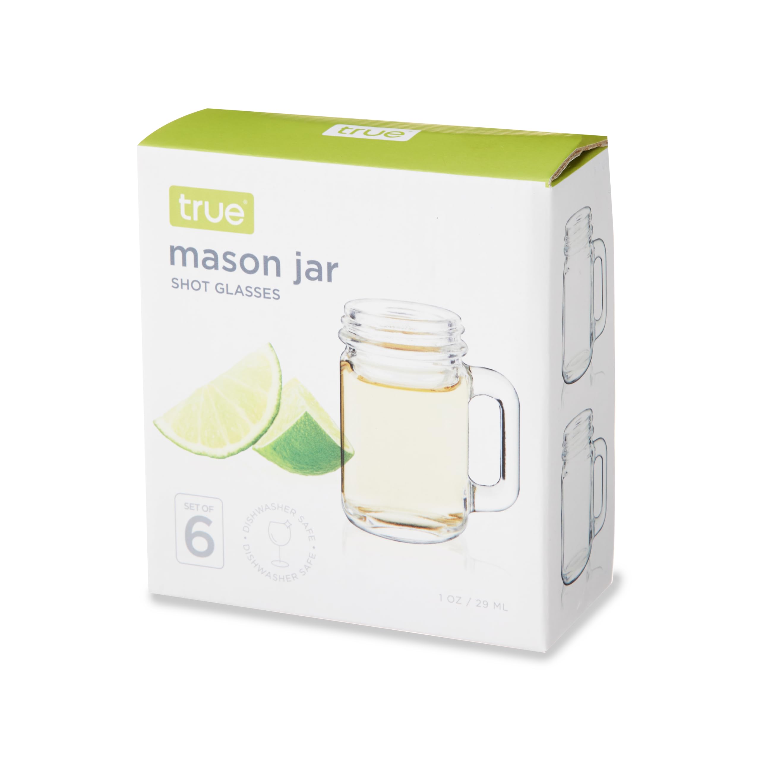 True Mason Jar Shot Glasses, Mini Mason Jar Shot Glasses with Handle, 1 Ounce Shot Glass, Set of 6, Glass