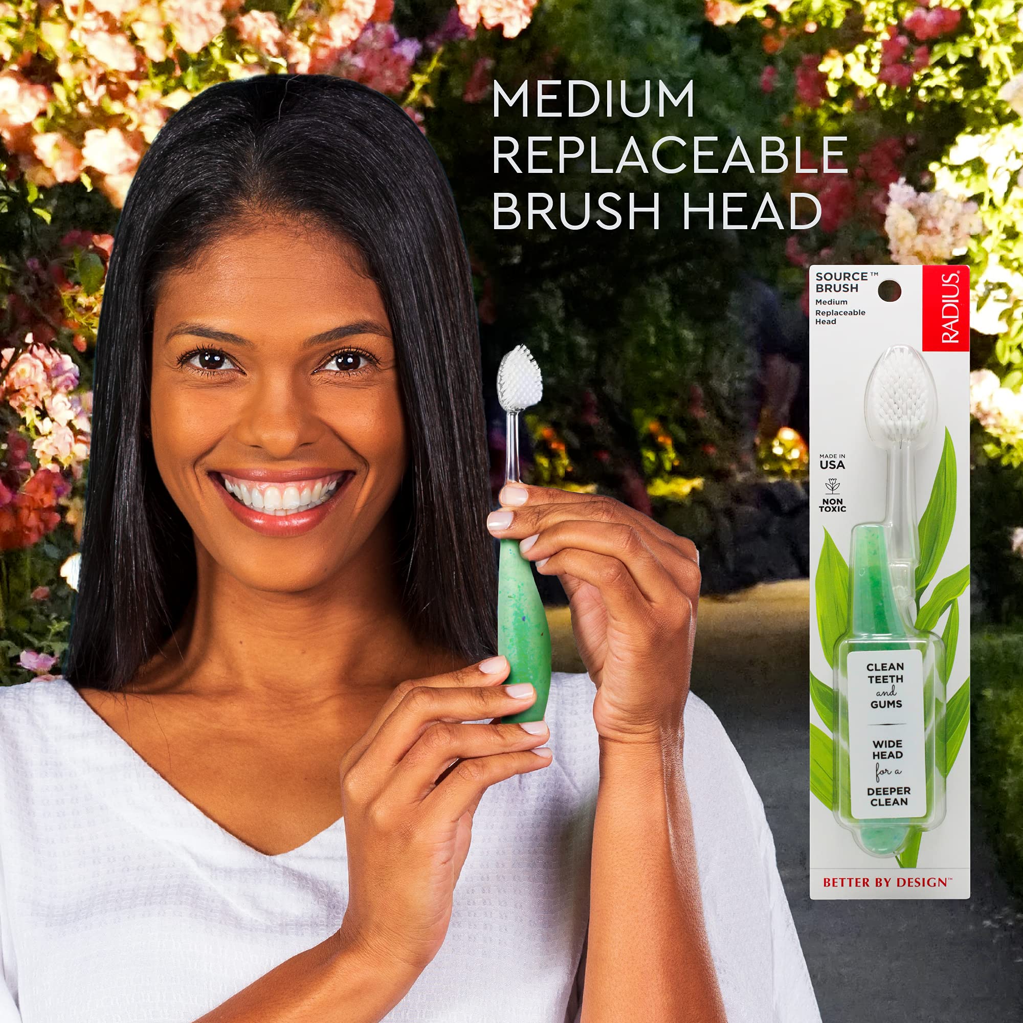 RADIUS Toothbrush Source Floss Brush BPA Free & ADA Accepted Improve Gum Health & Reduce Gum Issues - Medium - Cornstarch/ Wood/Money - Pack of 3