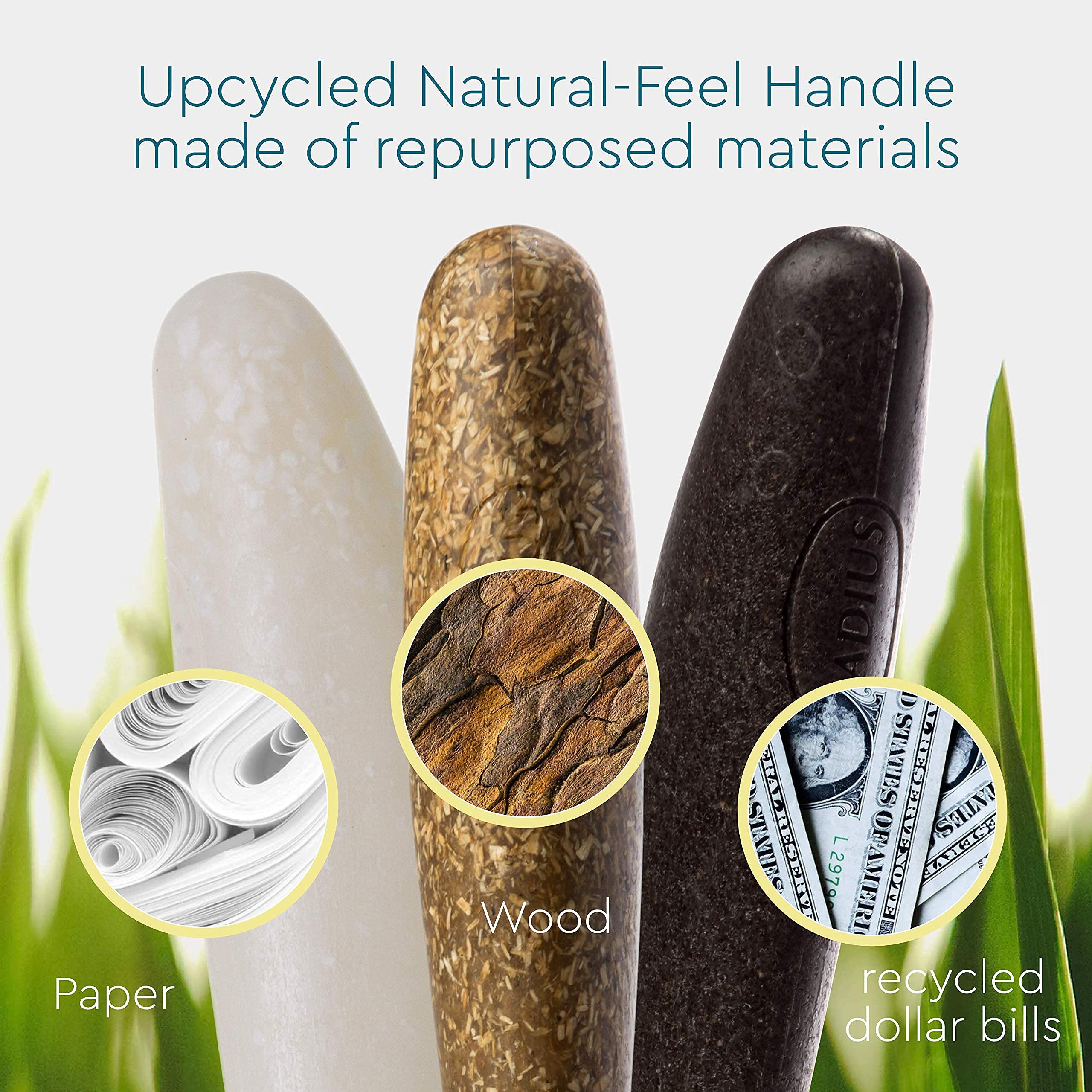 RADIUS Toothbrush Source Floss Brush BPA Free & ADA Accepted Improve Gum Health & Reduce Gum Issues - Medium - Cornstarch/ Wood/Money - Pack of 3