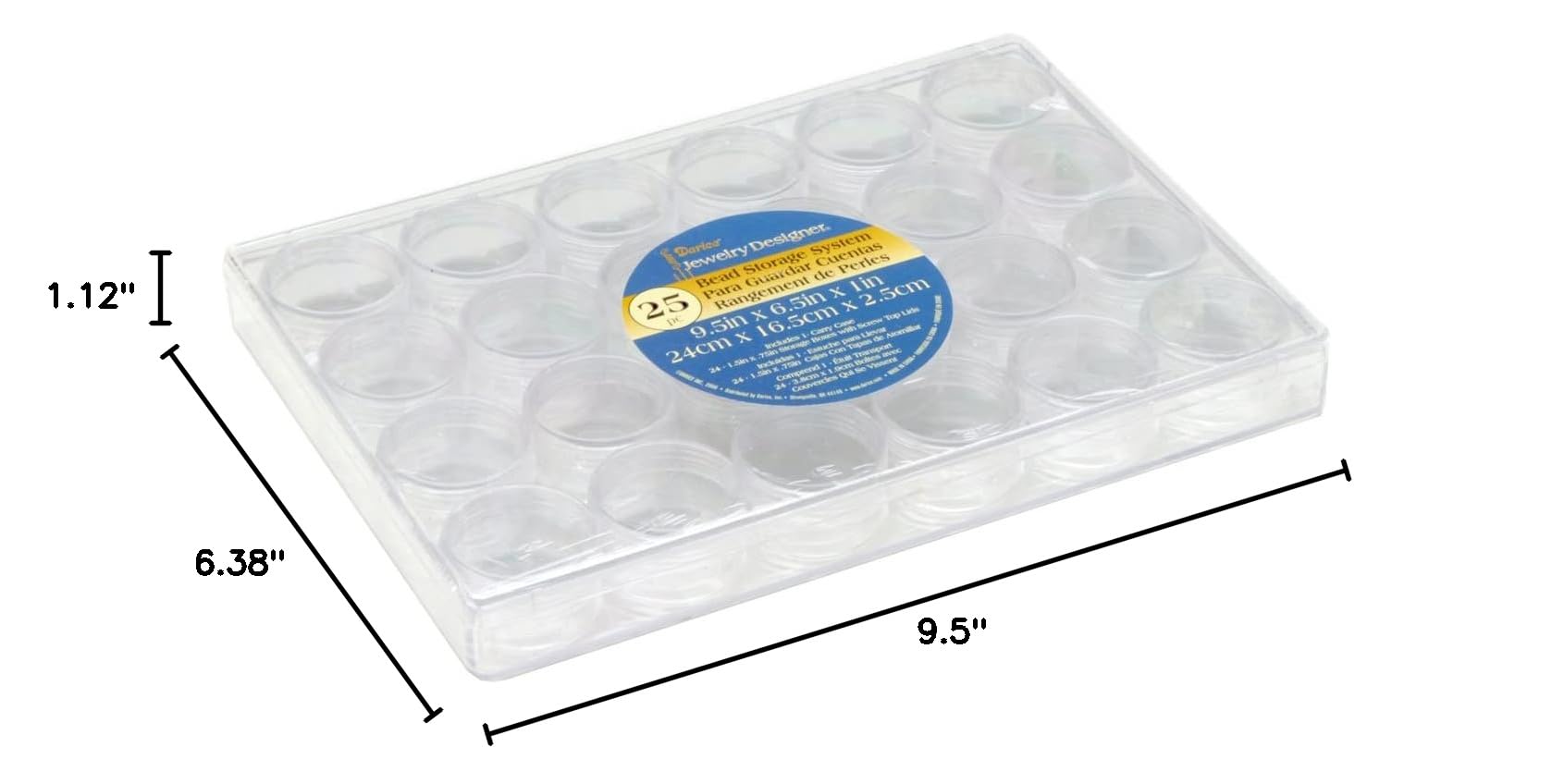 Darice Clear Ma Organizer Storage System, 24 Screw-Top Canisters in a 9.5” x 6.375” x 1.125” Case, Snap-Tight Container Hold Beads, Sequins, Nails, Jewelry Making Supplies Compartments