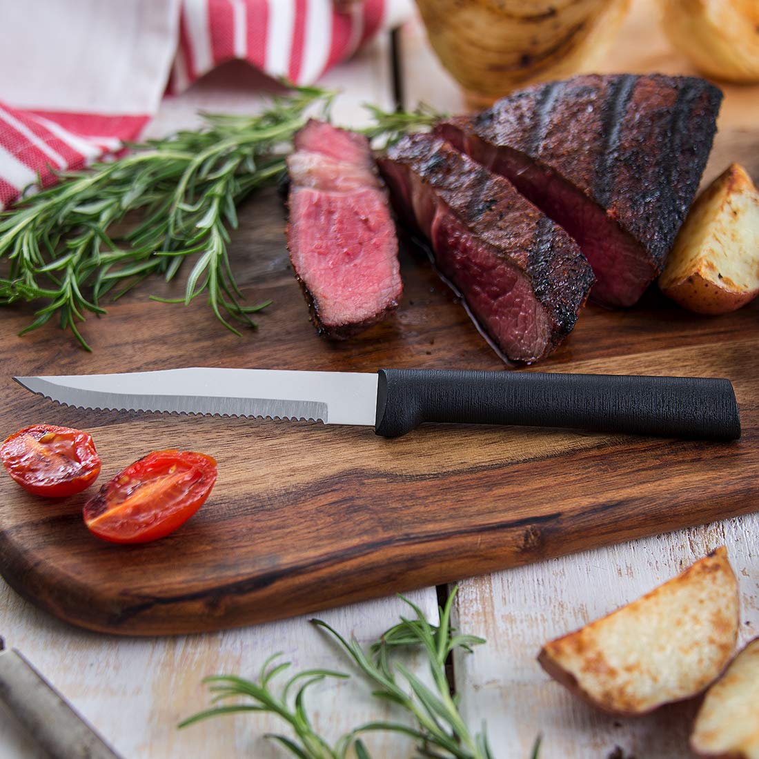Rada Cutlery Serrated Steak Knife Blade Stainless Steel Resin, 7-3/4 Inches, Black Handle