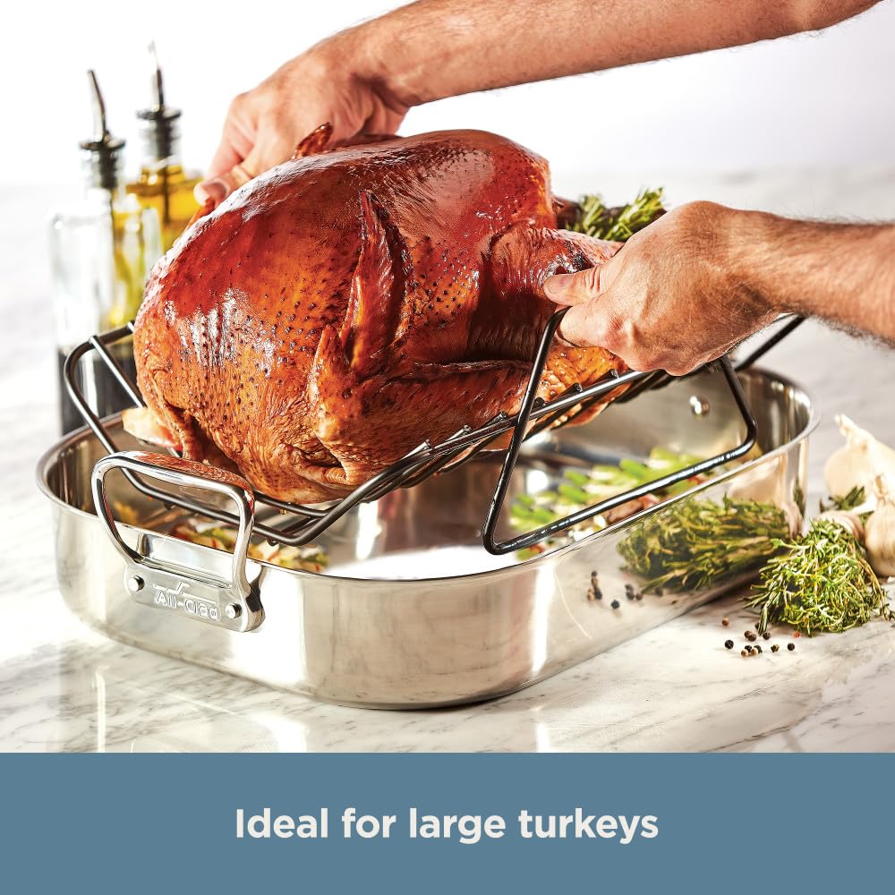 All-Clad Stainless Steel E752C264 Large 13 x 16-Inch Roaster with Nonstick Rack Cookware, 25-lbs, Silver
