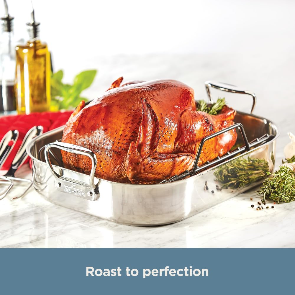 All-Clad Stainless Steel E752C264 Large 13 x 16-Inch Roaster with Nonstick Rack Cookware, 25-lbs, Silver