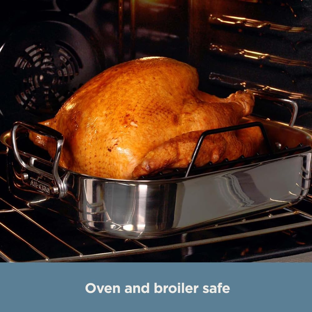 All-Clad Stainless Steel E752C264 Large 13 x 16-Inch Roaster with Nonstick Rack Cookware, 25-lbs, Silver