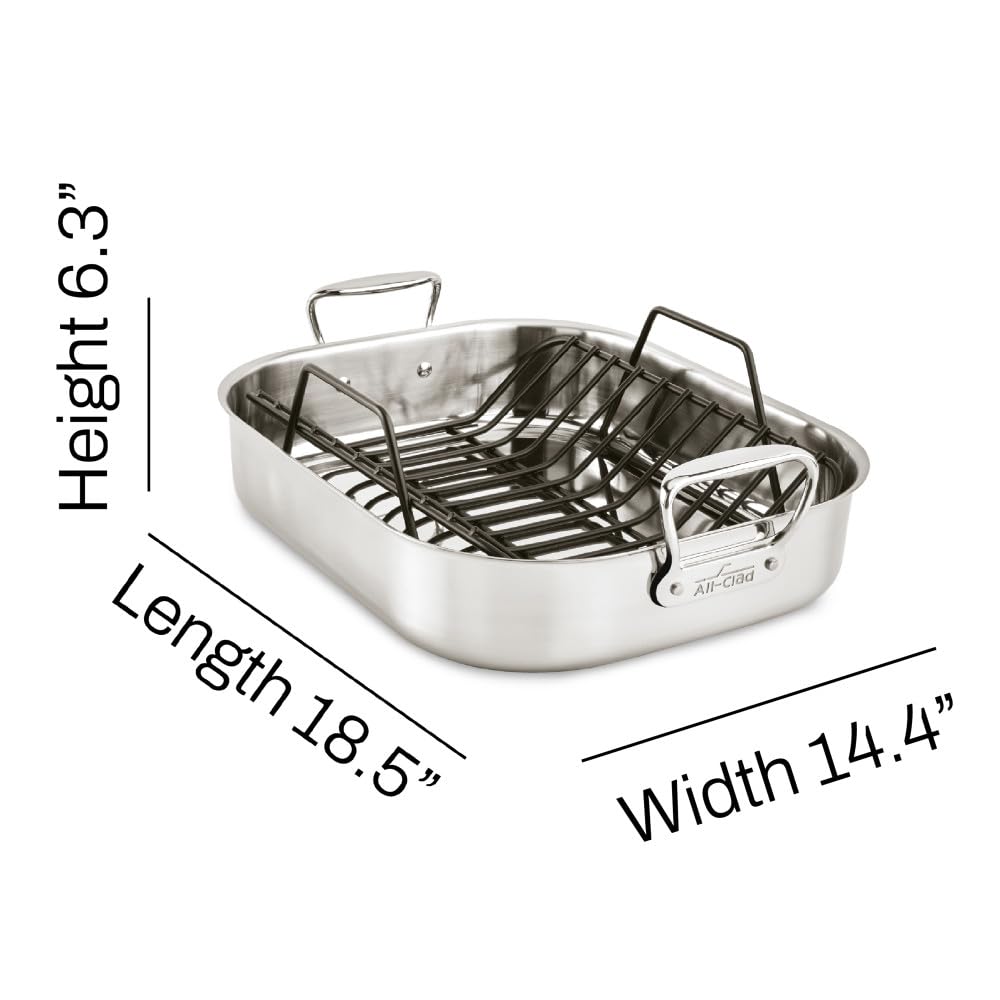 All-Clad Stainless Steel E752C264 Large 13 x 16-Inch Roaster with Nonstick Rack Cookware, 25-lbs, Silver