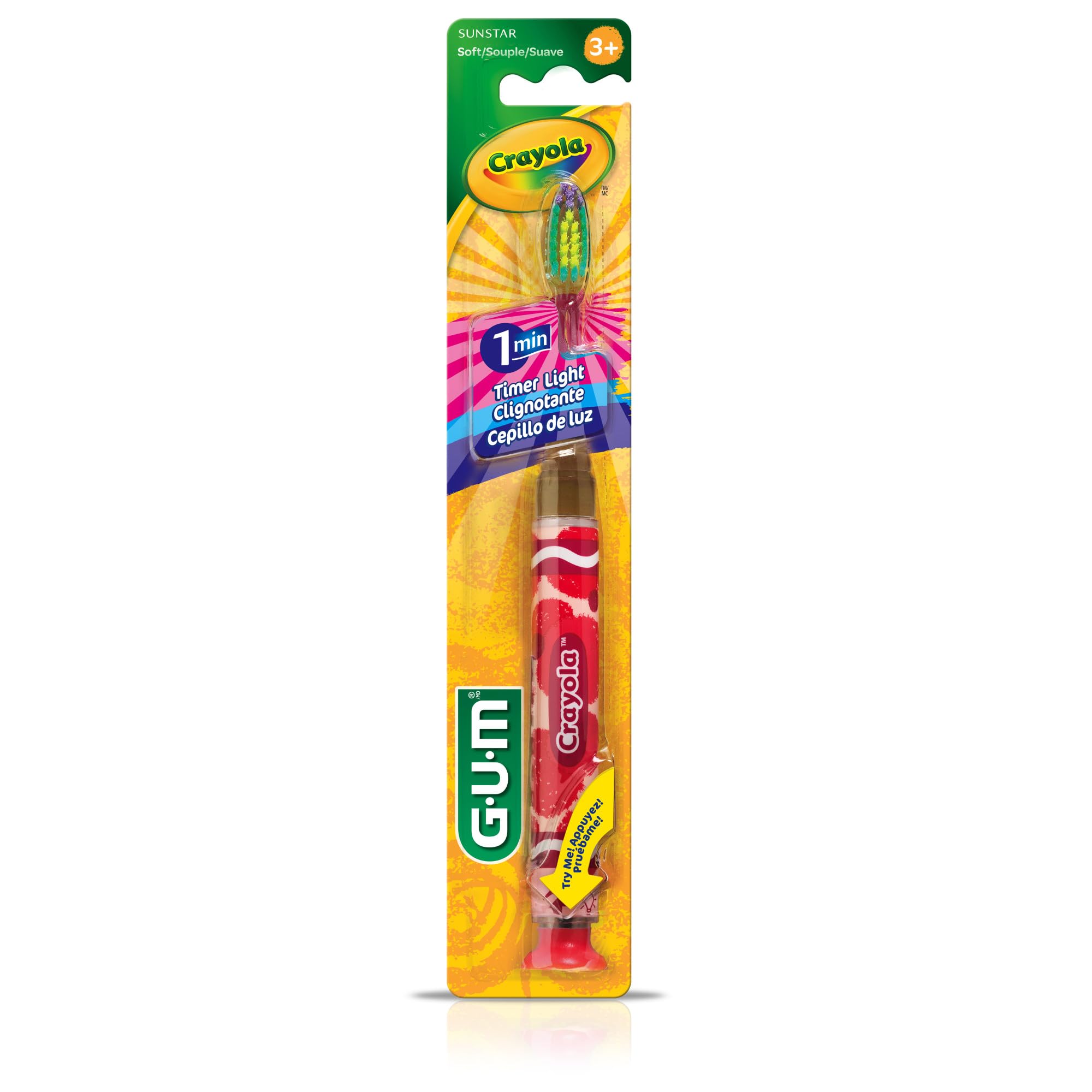 GUM - 202RK Crayola Timer Light Toothbrush (Single Toothbrush) Soft Bristle, Packaging May Vary