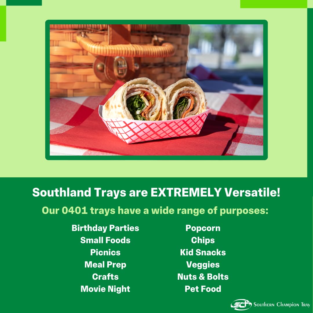 Southern Champion Tray 0401 #25 Southland Paperboard Red Check Food Tray, 1/4 lb Capacity, 250 Count (Pack of 4)