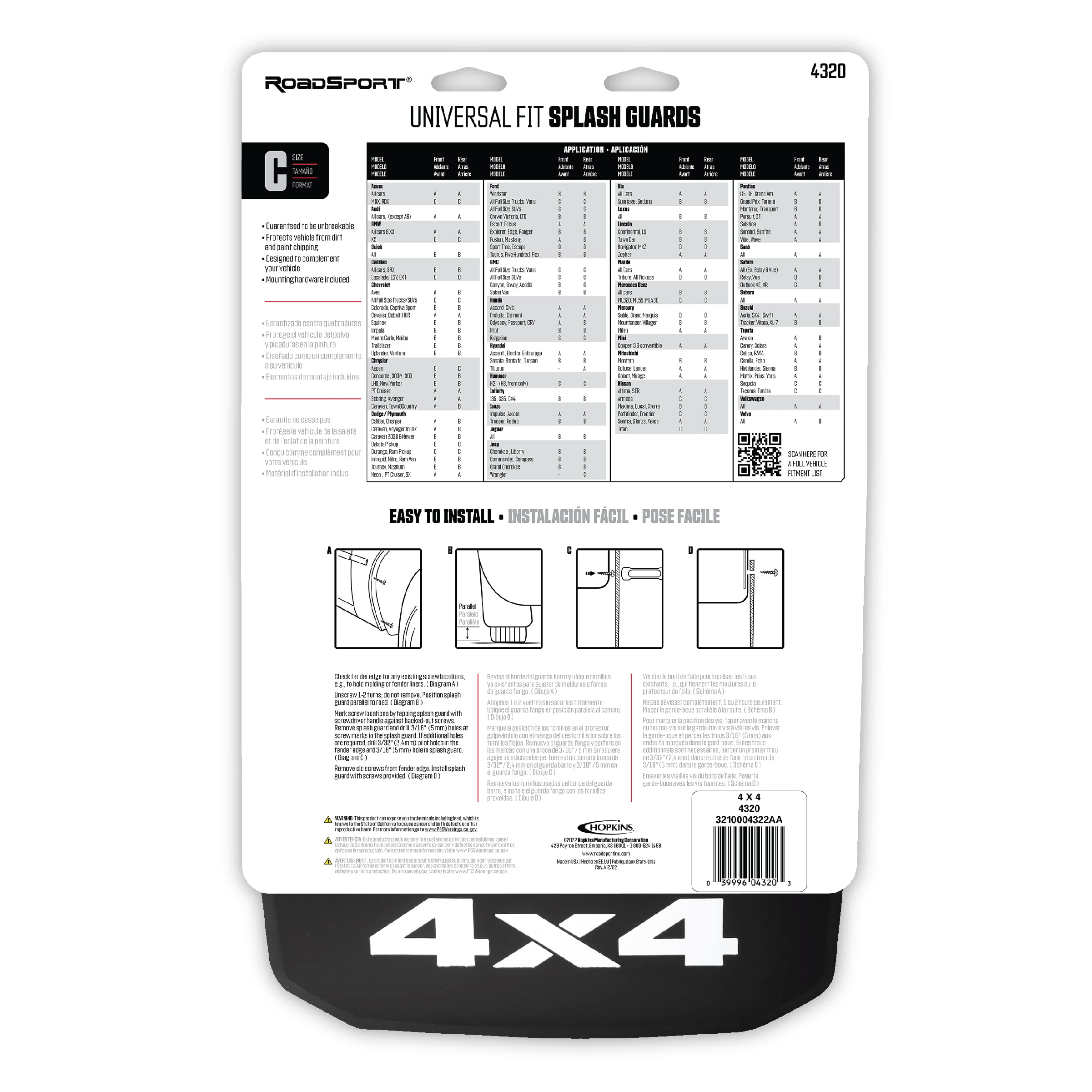 RoadSport 4320 'C' Series Universal Fit Premiere Splash Guard (Black with 4 x 4; 18" Height x 10-3/8" Wide)