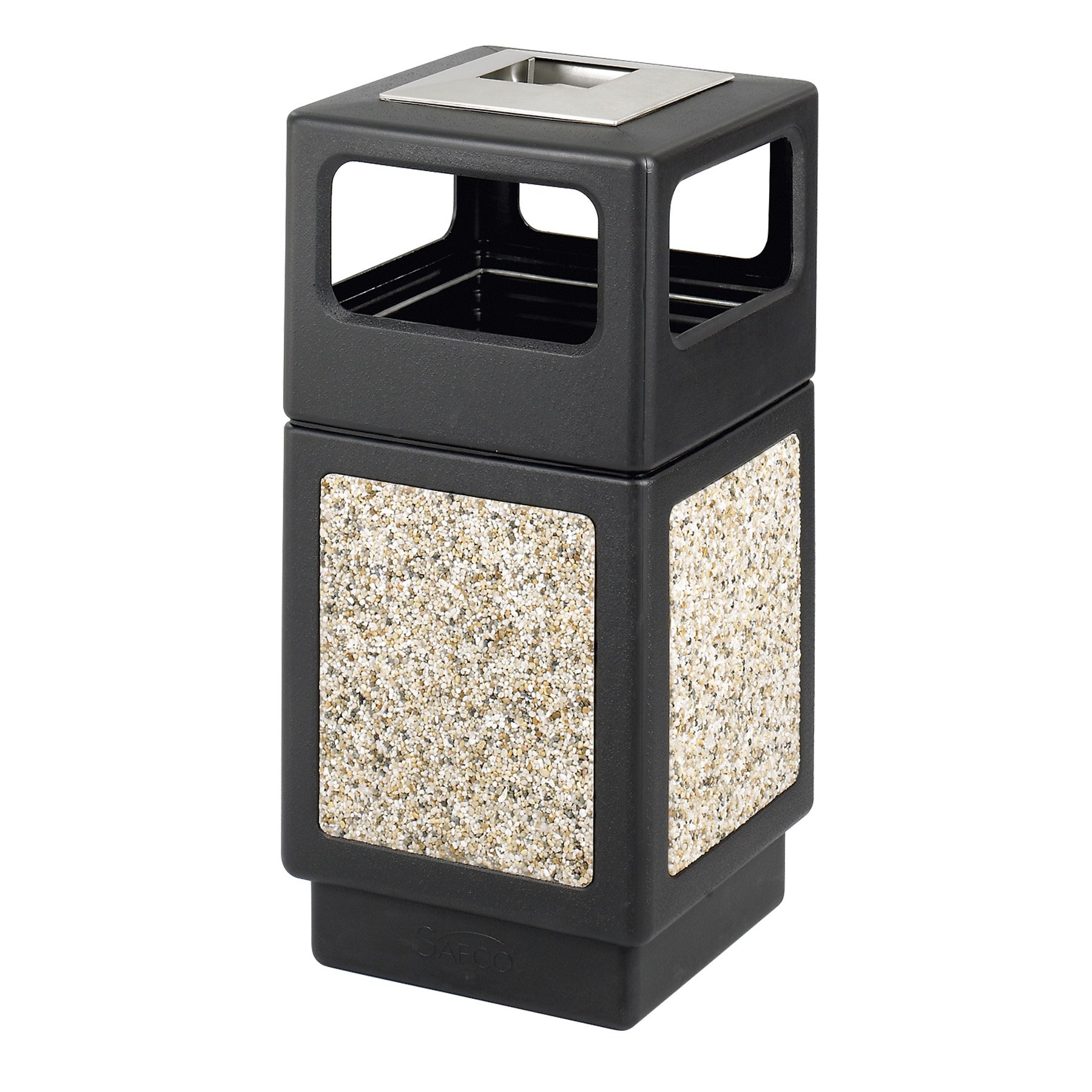 Safco Products Canmeleon Outdoor/Indoor Aggregate Panel Trash Can with Ash Urn 9473NC, Black, Decorative Fluted Panels, Stainless Steel Ashtray, Weather Resistant