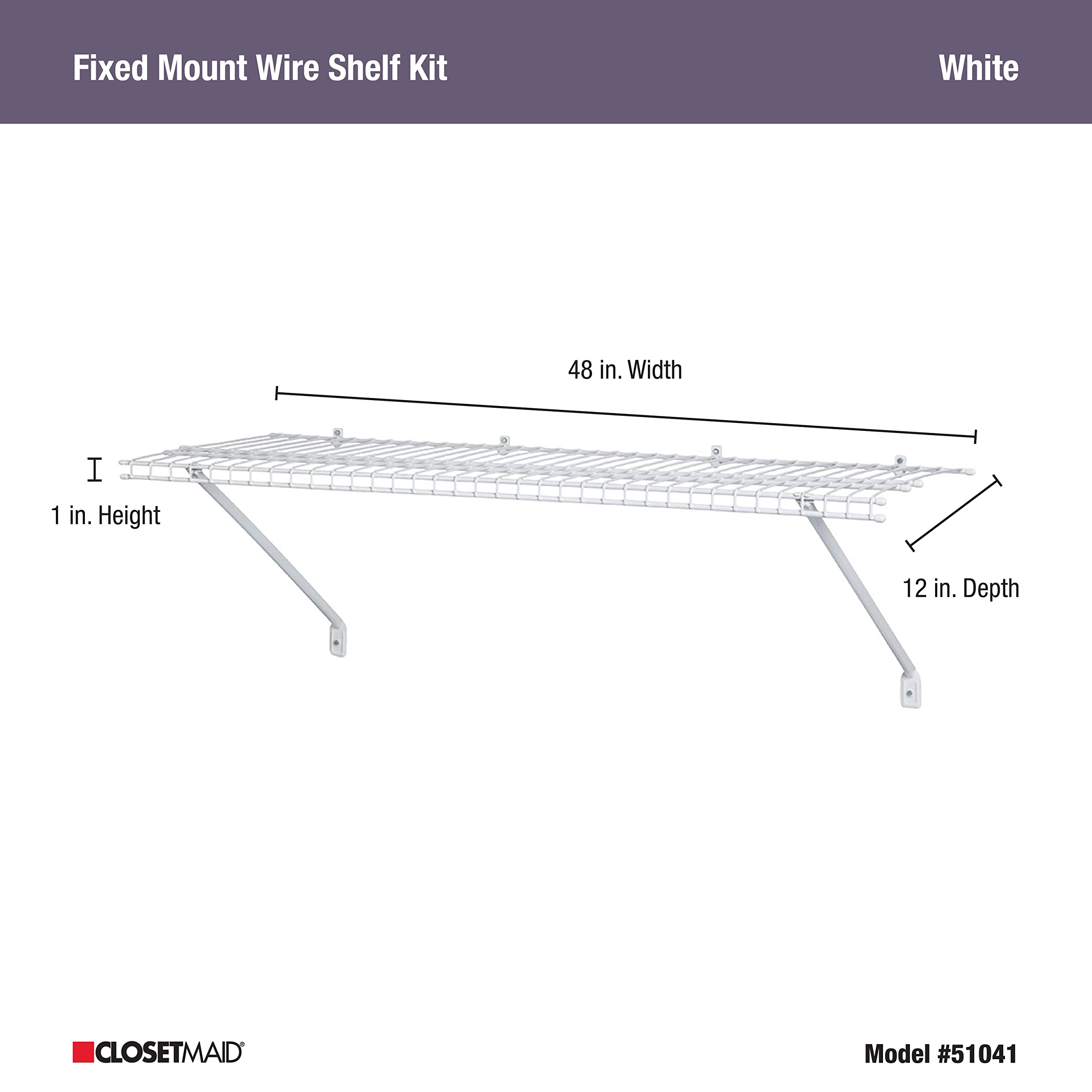 ClosetMaid Wire Shelf Kit with Hardware, 4 Ft. Wide, for Pantry, Closet, Laundry, Utility Storage, White Vinyl Finish