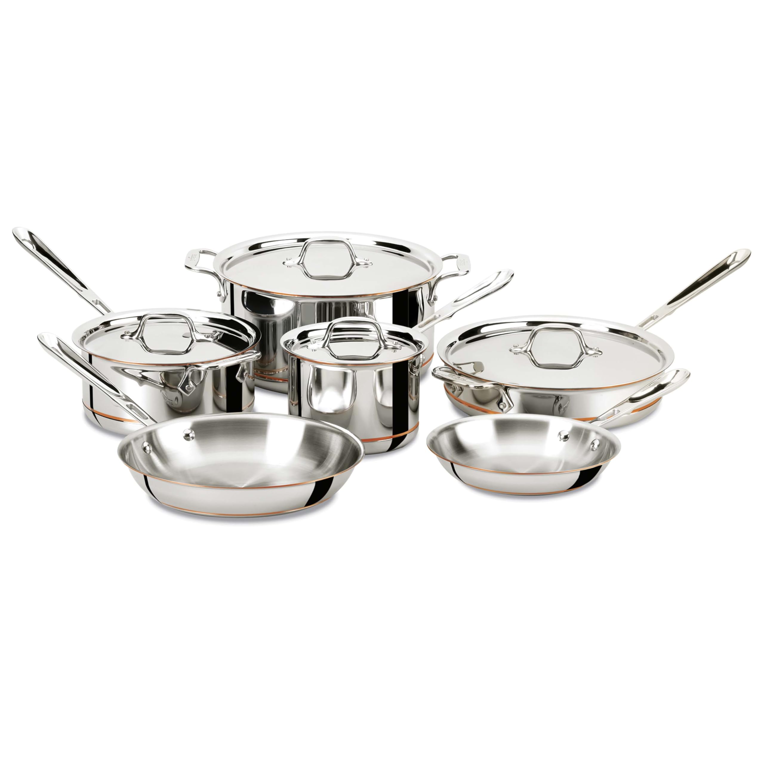 All-Clad 600822 SS Copper Core 5-Ply Bonded Dishwasher Safe Cookware Set, 10-Piece, Silver