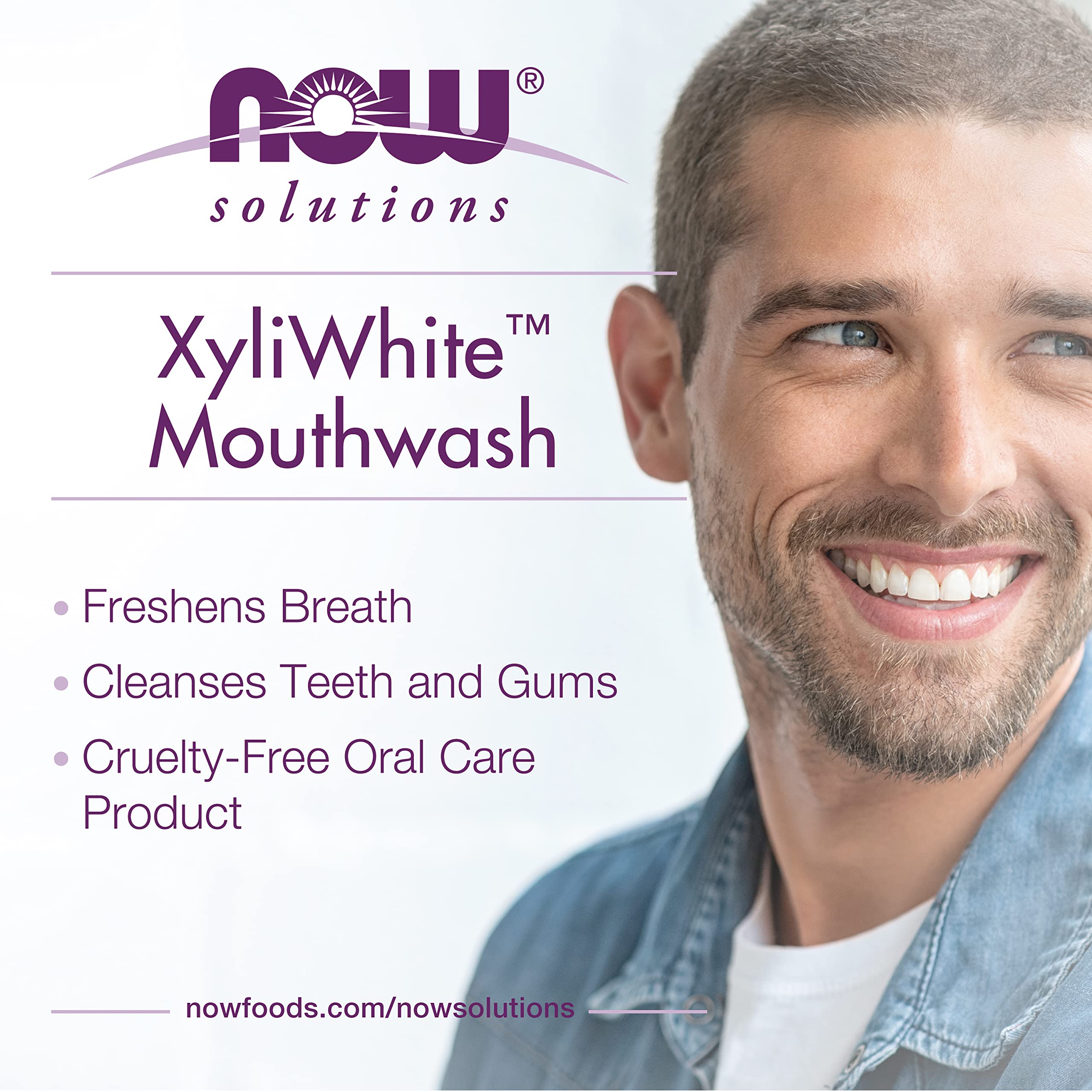 NOW Solutions, Xyliwhite™ Mouthwash, Refreshmint Flavor, Naturally Freshens Breath, Cleanses Teeth and Gums, 16-Ounce