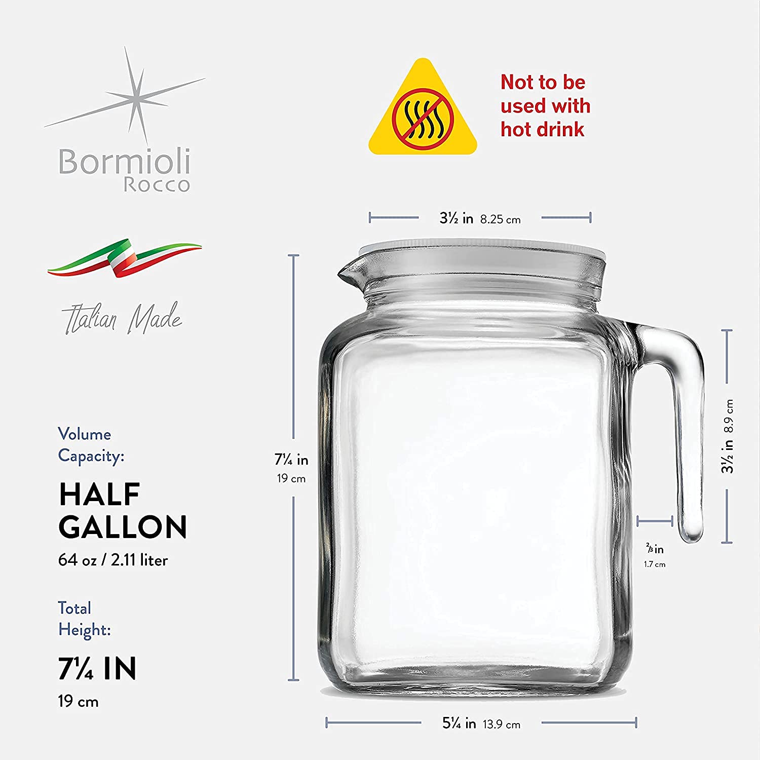 Bormioli Rocco Frigoverre Jug with Hermetic Lid, 68 oz, 2 Liter, DD- By Size