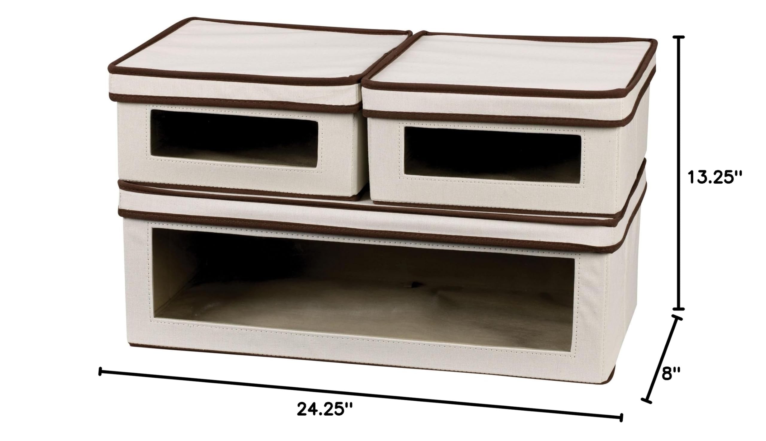 Household Essentials 510-3 Vision Storage Boxes with Lids | 3 Piece Set | Natural Canvas with Brown Trim