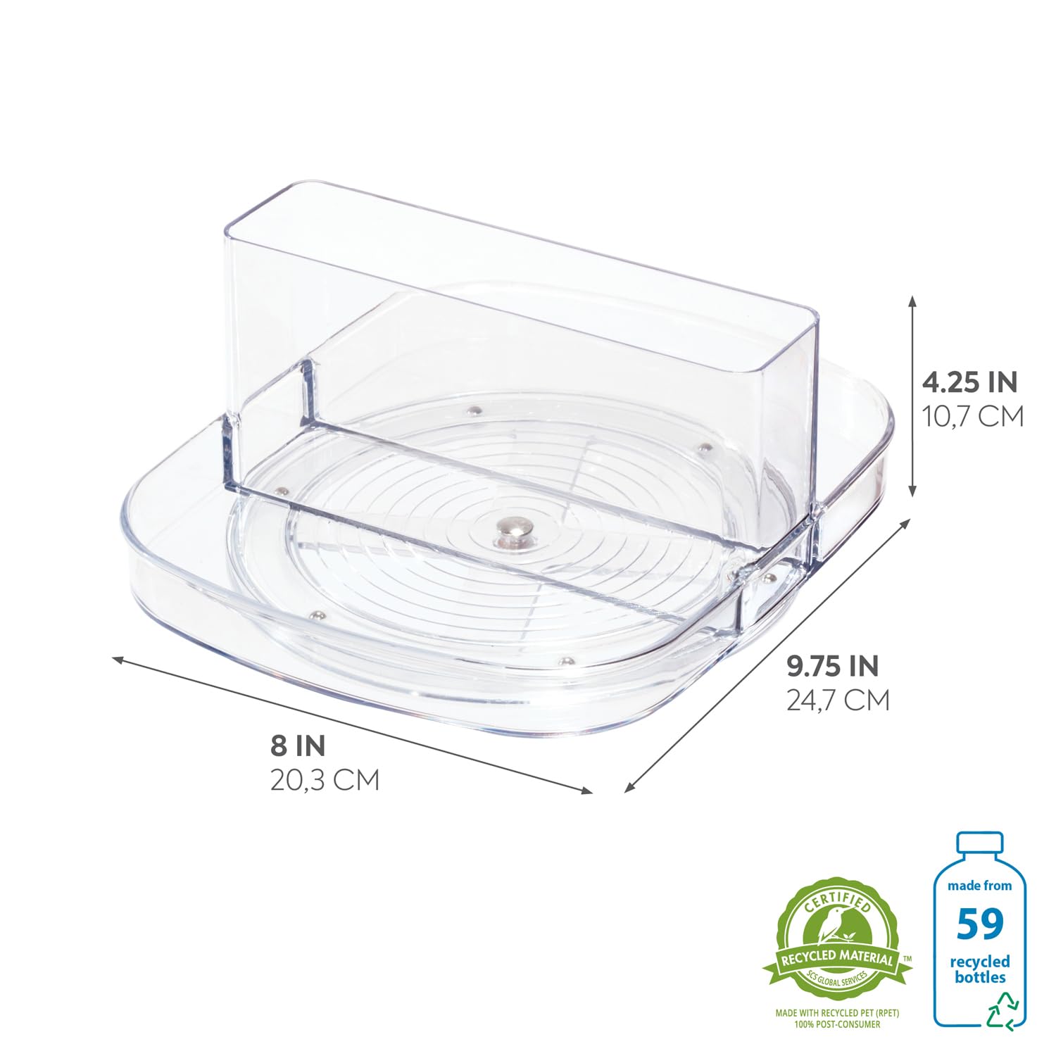 iDesign Linus Plastic Lazy Susan Napkin and Condiments Turntable Holder for Kitchen Countertops and Dining Tables, Clear