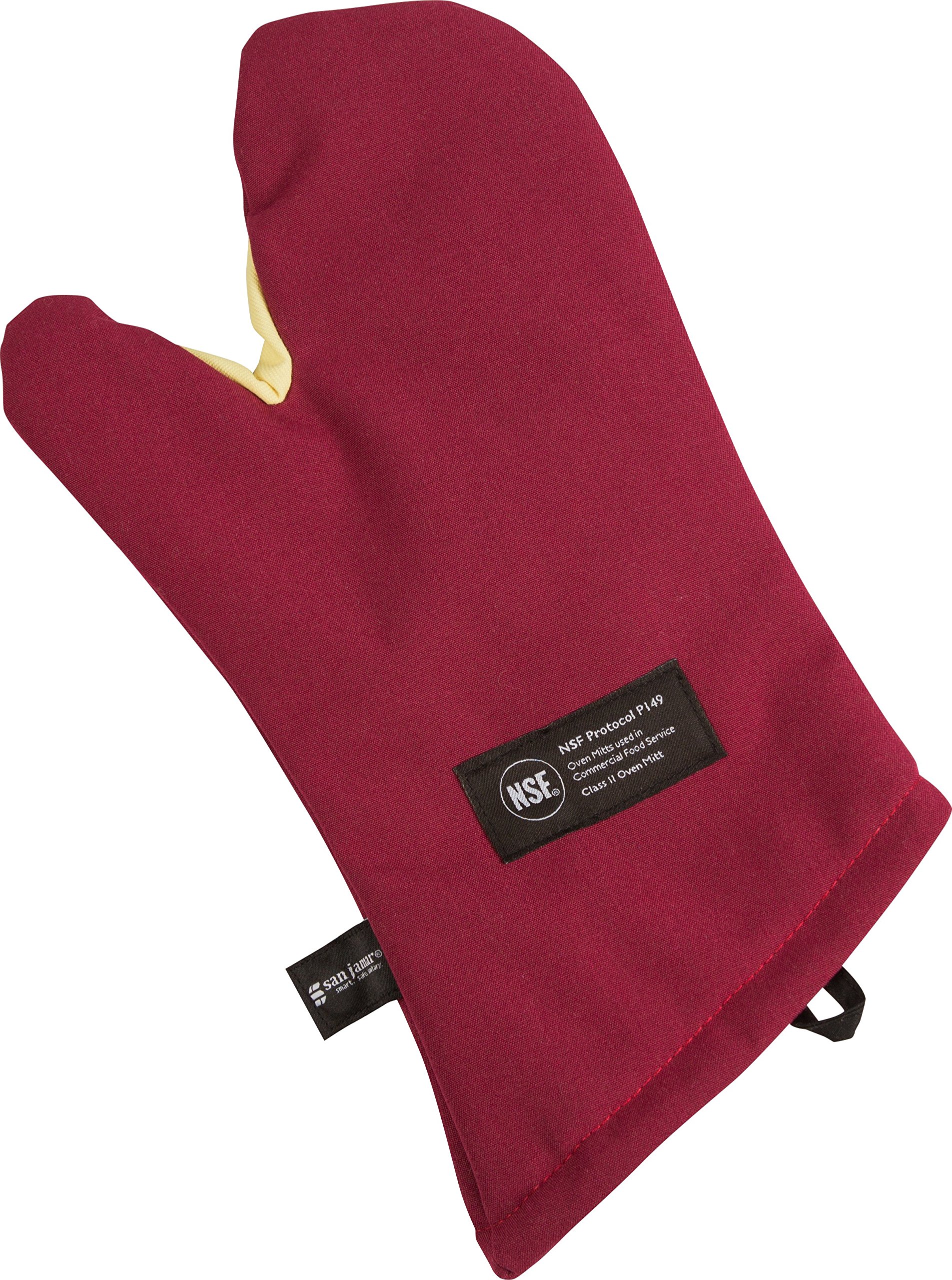 San Jamar KT0215 Cool Touch Flame Conventional High Heat Intermittent Flame Protection up to 900°F Oven Mitt, 15" Length, Red