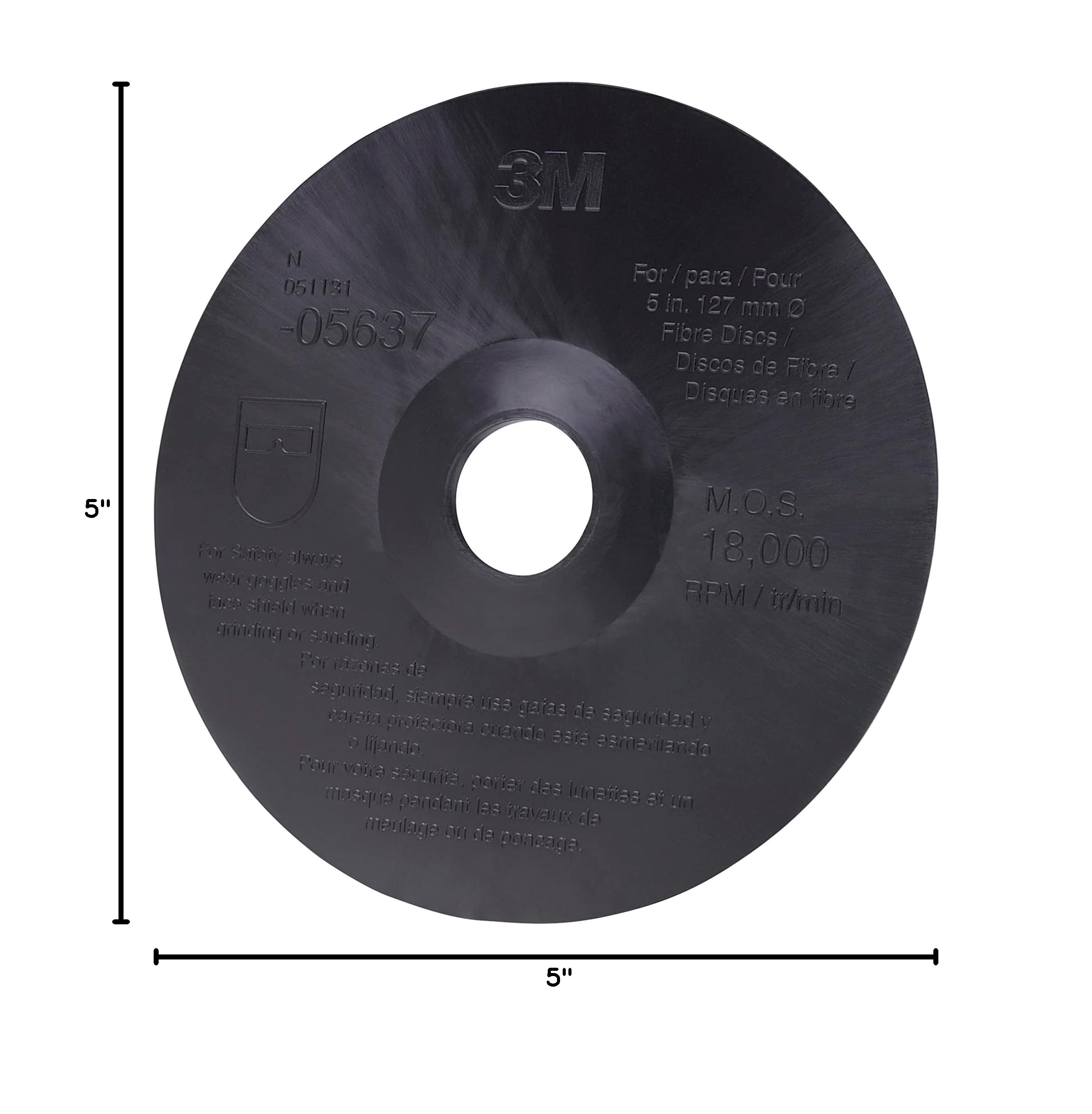 3M Fibre Disc Backup Pad, 05637, 5 in x 7/8 in , Black