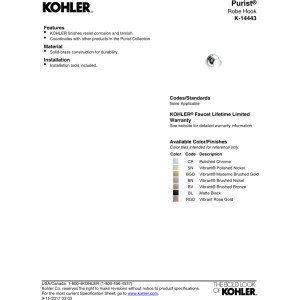 Kohler 14443-BN Robe Hook, Vibrant Brushed Nickel