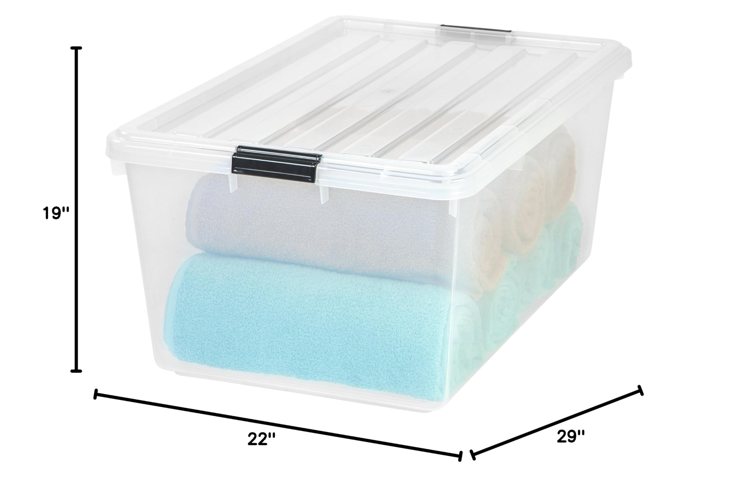 IRIS USA 68 Qt. Large Storage Bin with Buckle Down Lid, 1-Pack, Sturdy and Versatile Organizer Utility Tote Container Box for Seasonal Clothes Blankets Decoration Long Term Storage, Clear