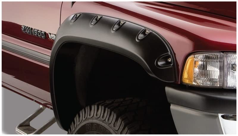 Bushwacker Pocket/Rivet Style Front Fender Flares | 2-Piece Set, Black, Smooth Finish | 50017-02 | Fits 2002-2008 Dodge Ram 1500; 2003-2009 Ram 2500, 3500