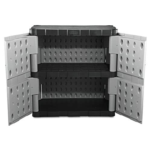Rubbermaid Freestanding Storage Cabinet with Doors, 18"D x 36"W x 37"H, Medium, Gray/Black, Two-Shelf Lockable Cabinet for Indoor/Outdoor/Garage Storage for Garden Tools/Lawn Care Accessories