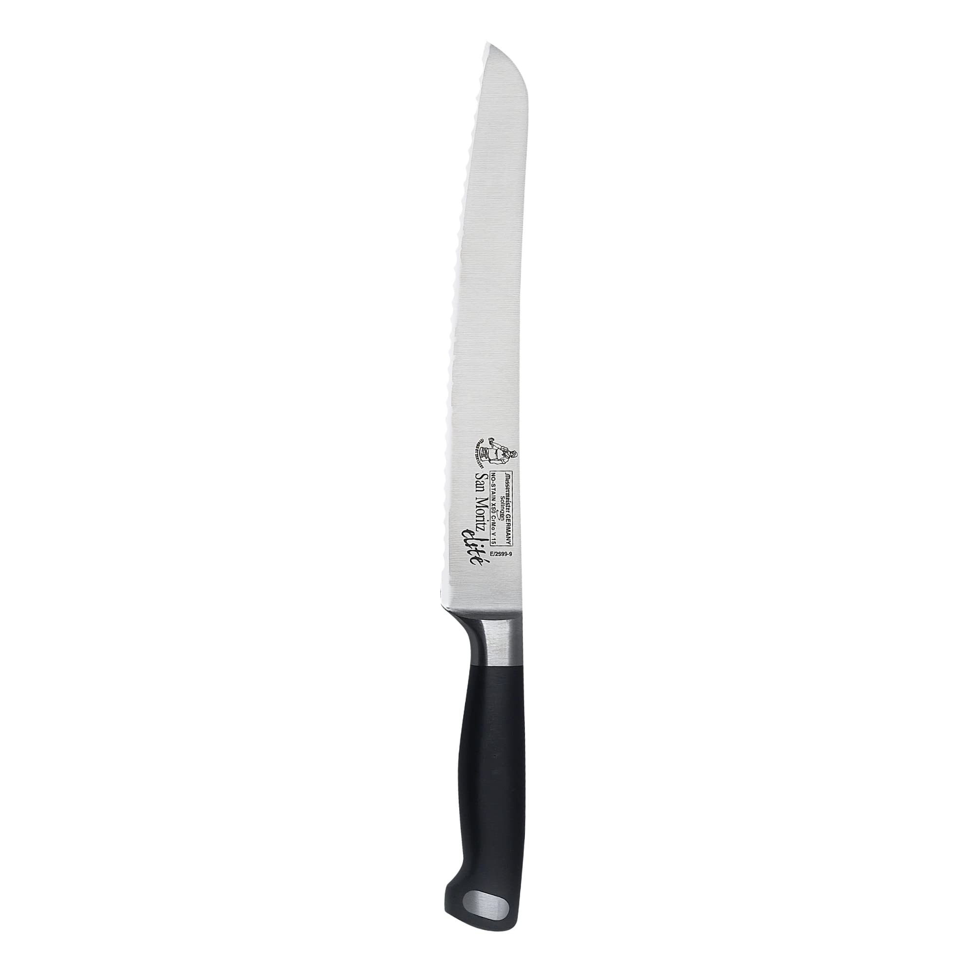 Messermeister San Moritz Elite 9” Scalloped Bread Knife - Fine German Steel Alloy Blade - Rust Resistant & Easy to Maintain