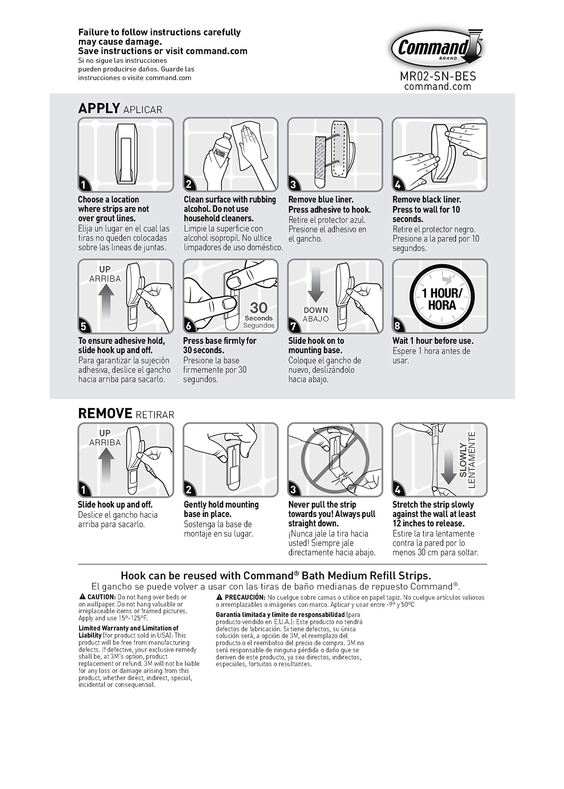 Command MR02-SN-B Metal Bath Hook, Medium, Satin Nickel