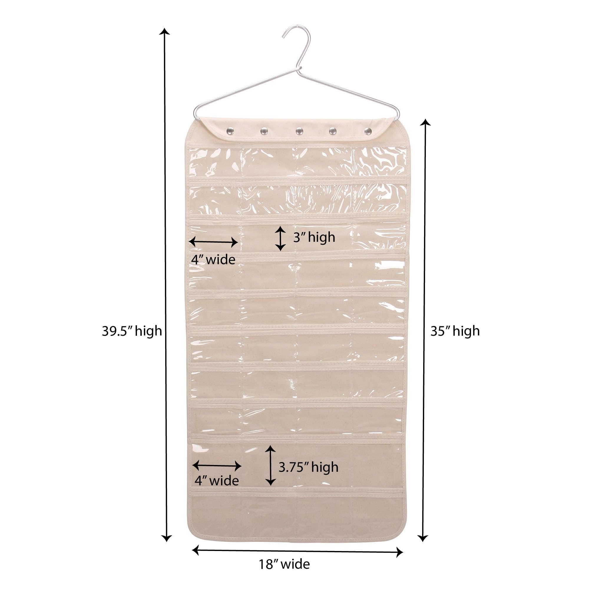Household Essentials 80-Pocket Hanging Jewelry and Accessories Organizer, Natural Canvas