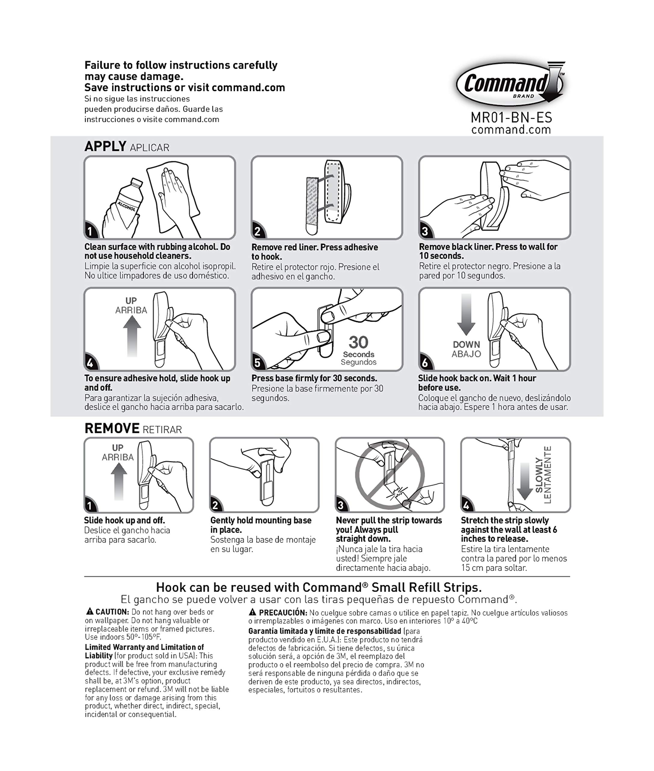 Command Small Modern Reflections Metal Hook, Brushed Nickel, 1-Hook, 2-Strips, Decorate Damage-Free