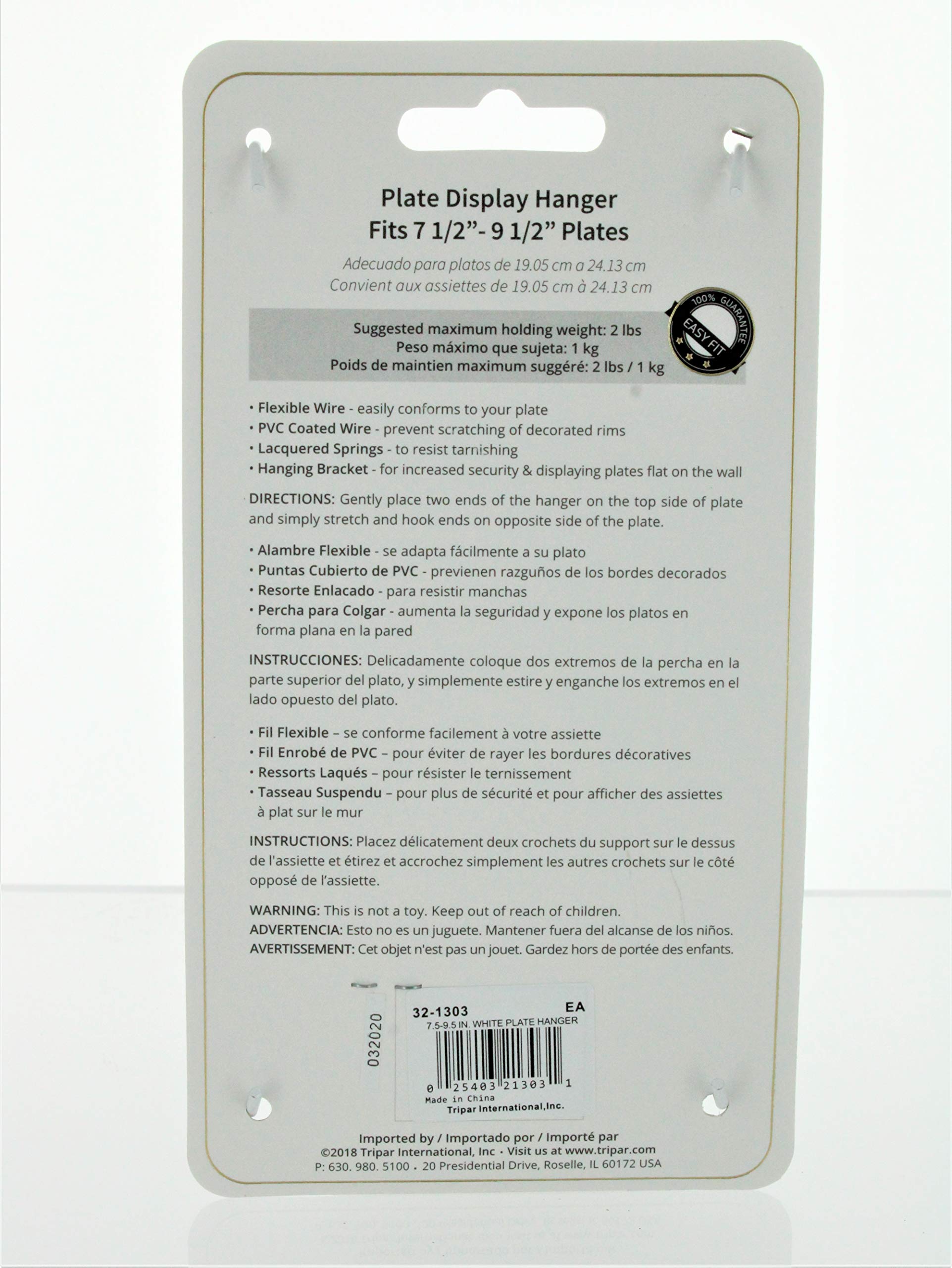 TRIPAR 7.5-9.5 Inch White Plate Wire Wall Plate Hanger