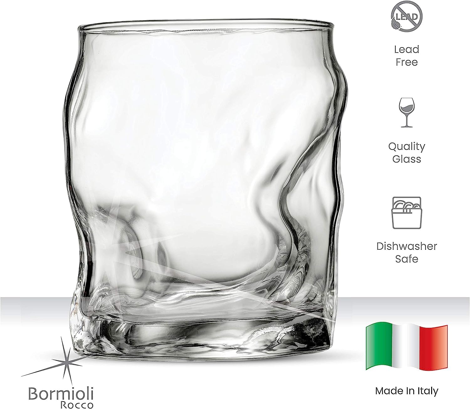 Bormioli Rocco Sorgente Double Old Fashioned Glasses, Set of 4,14.25 ounces