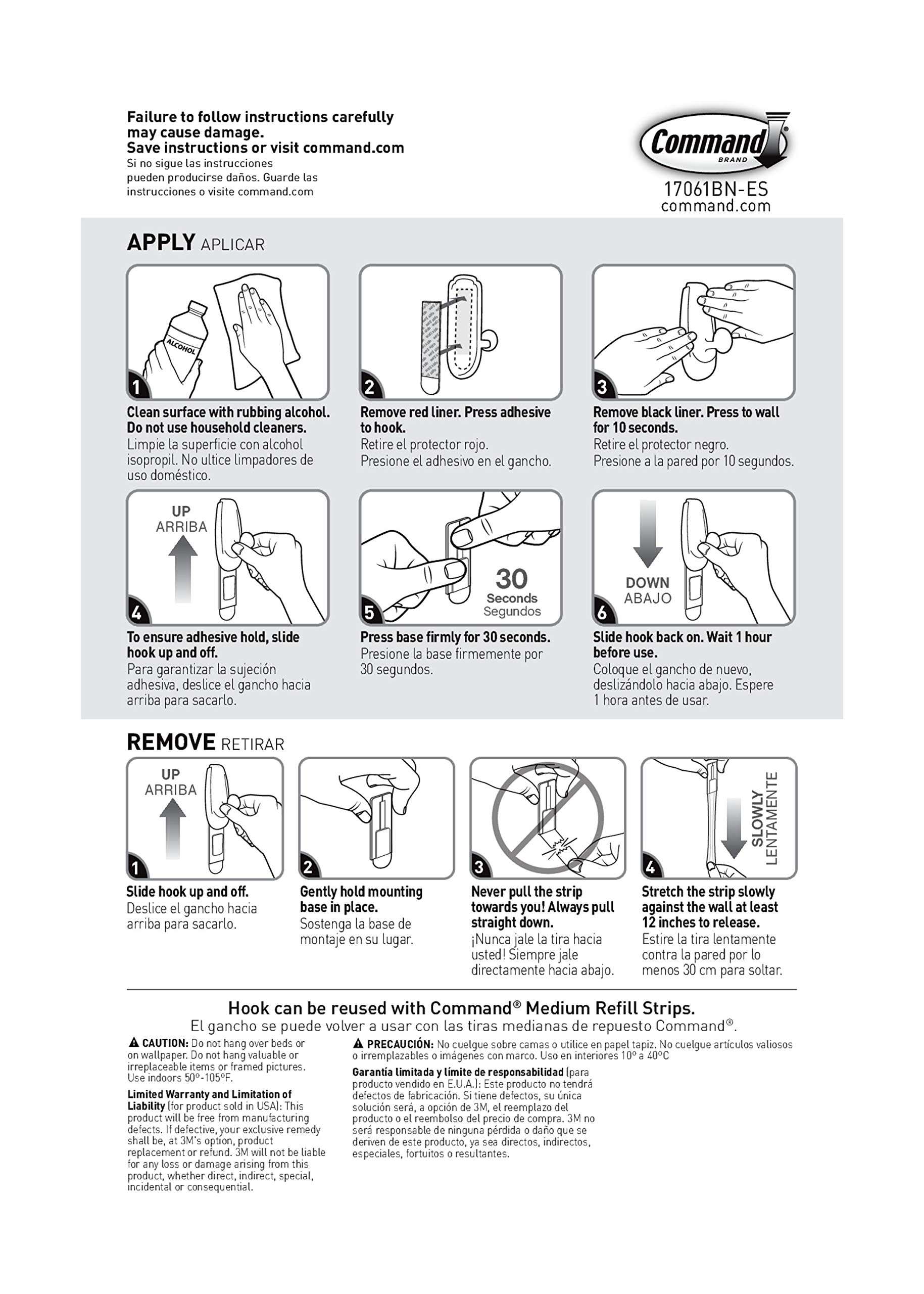 Command 17061BN ommand Timeless, Medium, 1 (17061BN-ES) Wall Hooks, Metallic Brushed Nickel