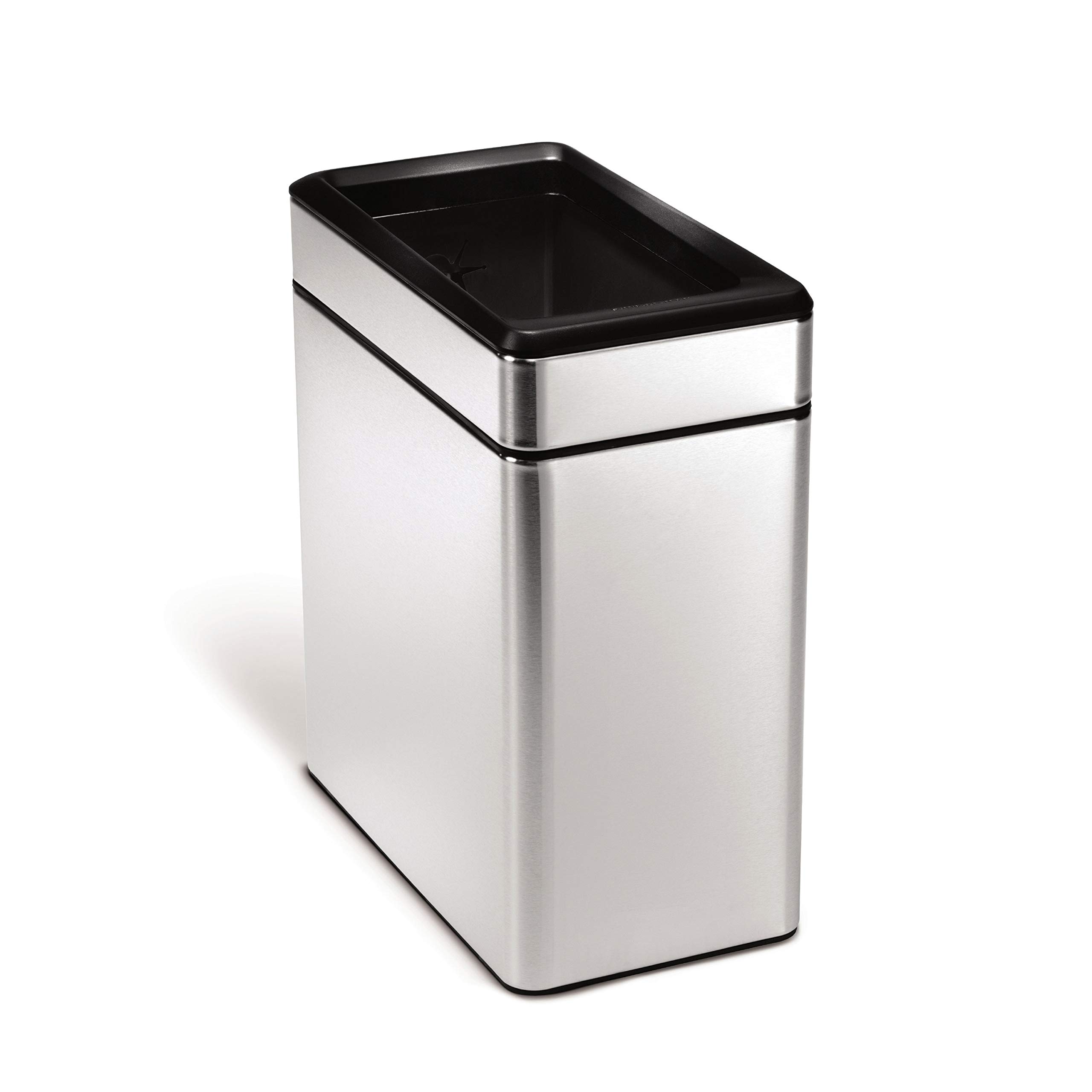 simplehuman 10 Liter / 2.6 Gallon Profile Open Trash Can, Brushed Stainless Steel