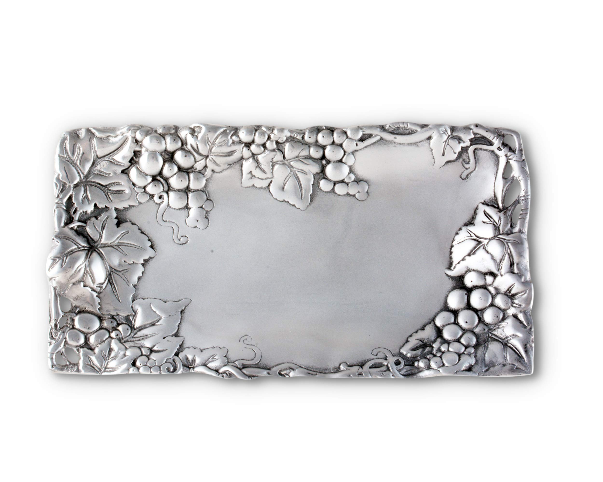 Arthur Court Metal Bread Serving Tray Grape Pattern Sand Casted in Aluminum with Artisan Quality Hand Polished Design Tarnish-Free 6 inch x 12 inch