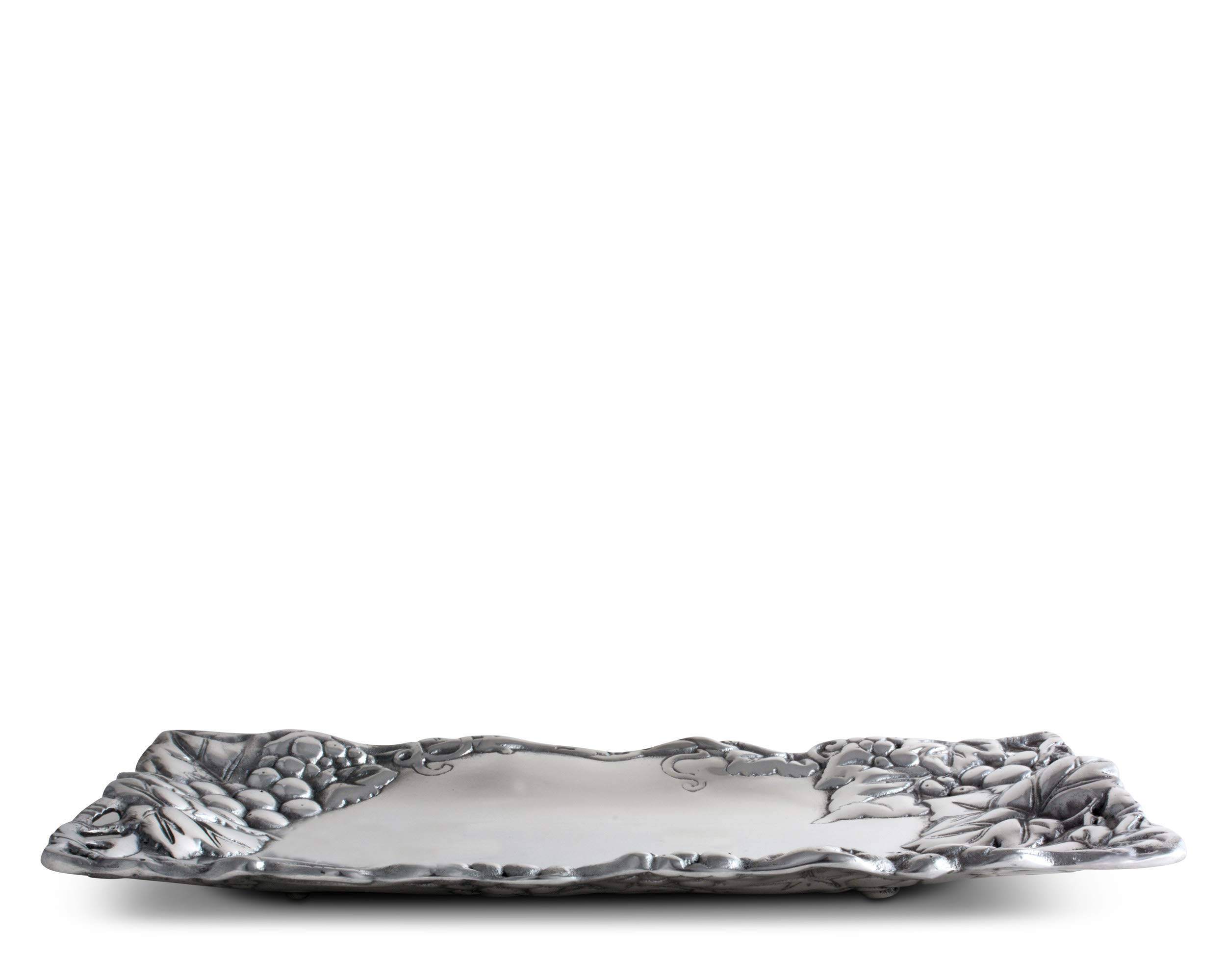Arthur Court Metal Bread Serving Tray Grape Pattern Sand Casted in Aluminum with Artisan Quality Hand Polished Design Tarnish-Free 6 inch x 12 inch