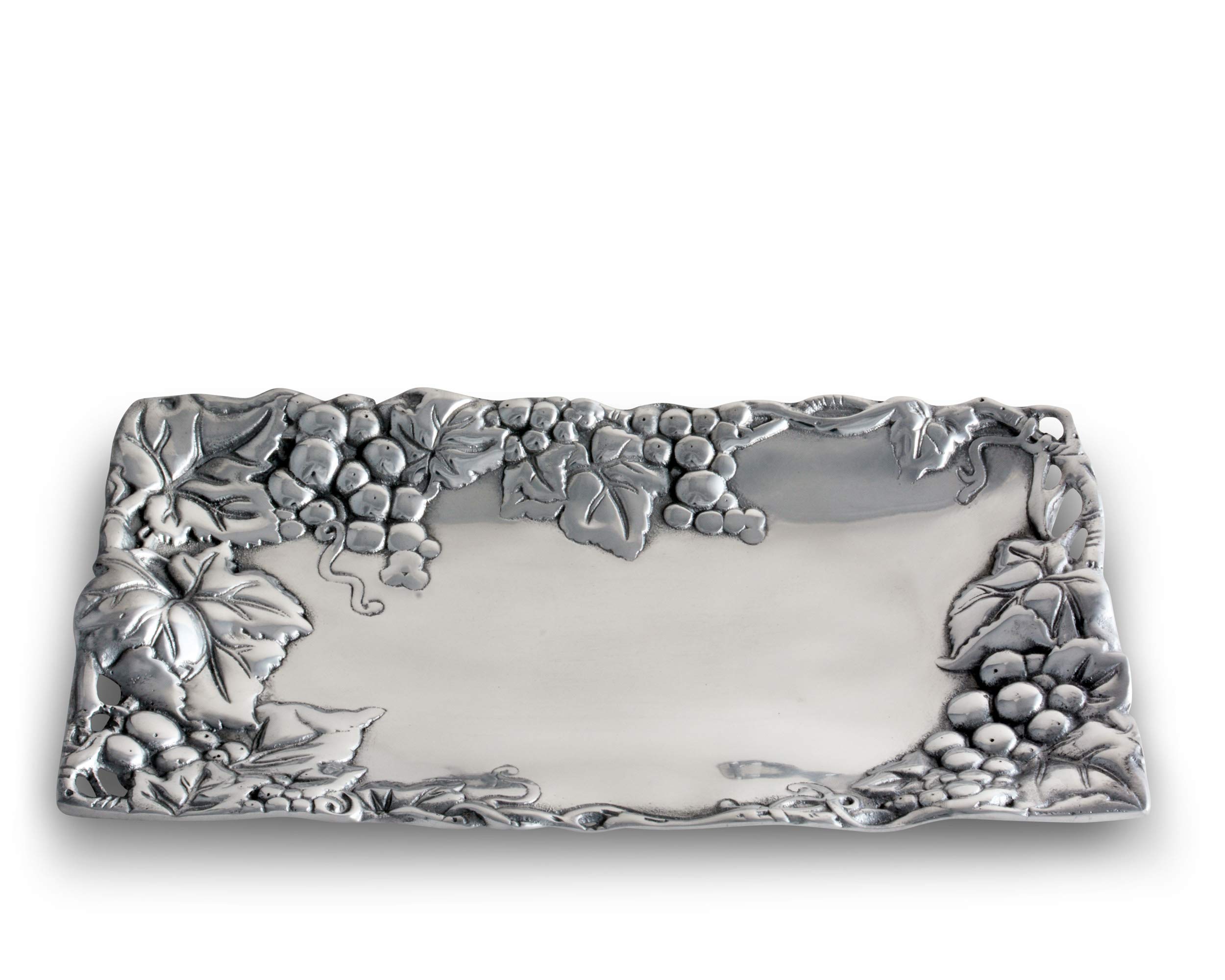 Arthur Court Metal Bread Serving Tray Grape Pattern Sand Casted in Aluminum with Artisan Quality Hand Polished Design Tarnish-Free 6 inch x 12 inch