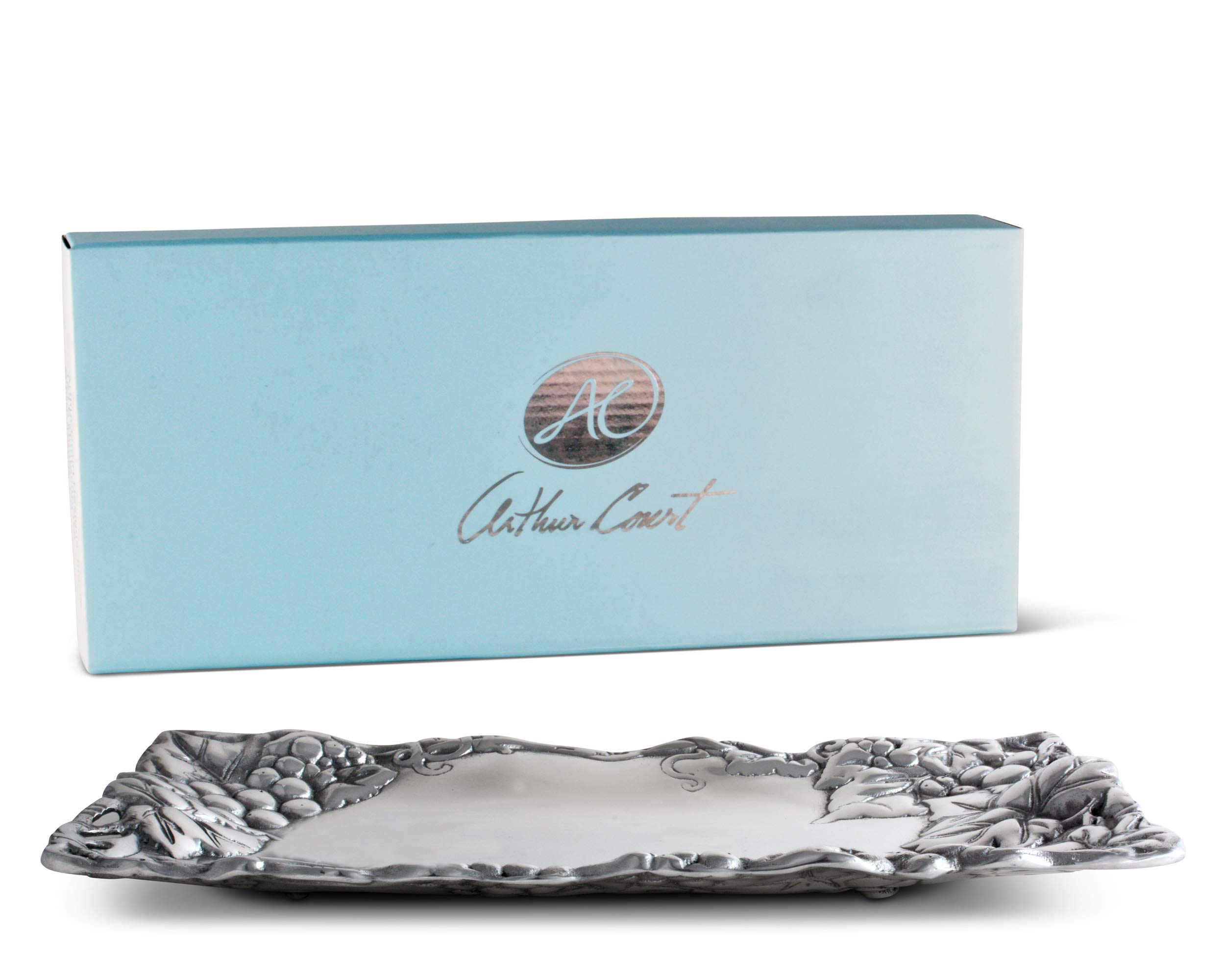 Arthur Court Metal Bread Serving Tray Grape Pattern Sand Casted in Aluminum with Artisan Quality Hand Polished Design Tarnish-Free 6 inch x 12 inch