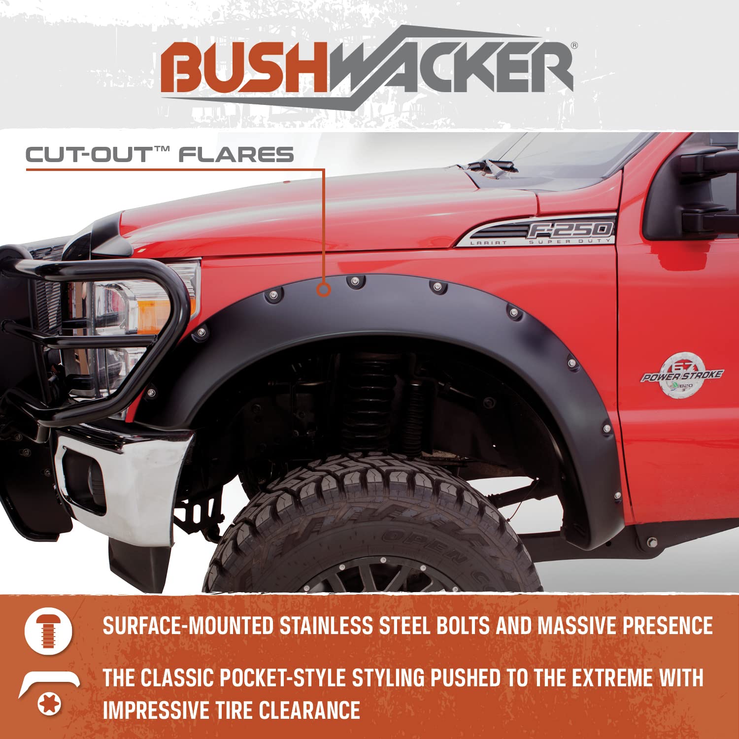 Bushwacker Cutout Pocket/Rivet Style Rear Fender Flares | 2-Piece Set, Black, Textured Finish | 30002-07 | Fits 1965-1984 Toyota Land Cruiser