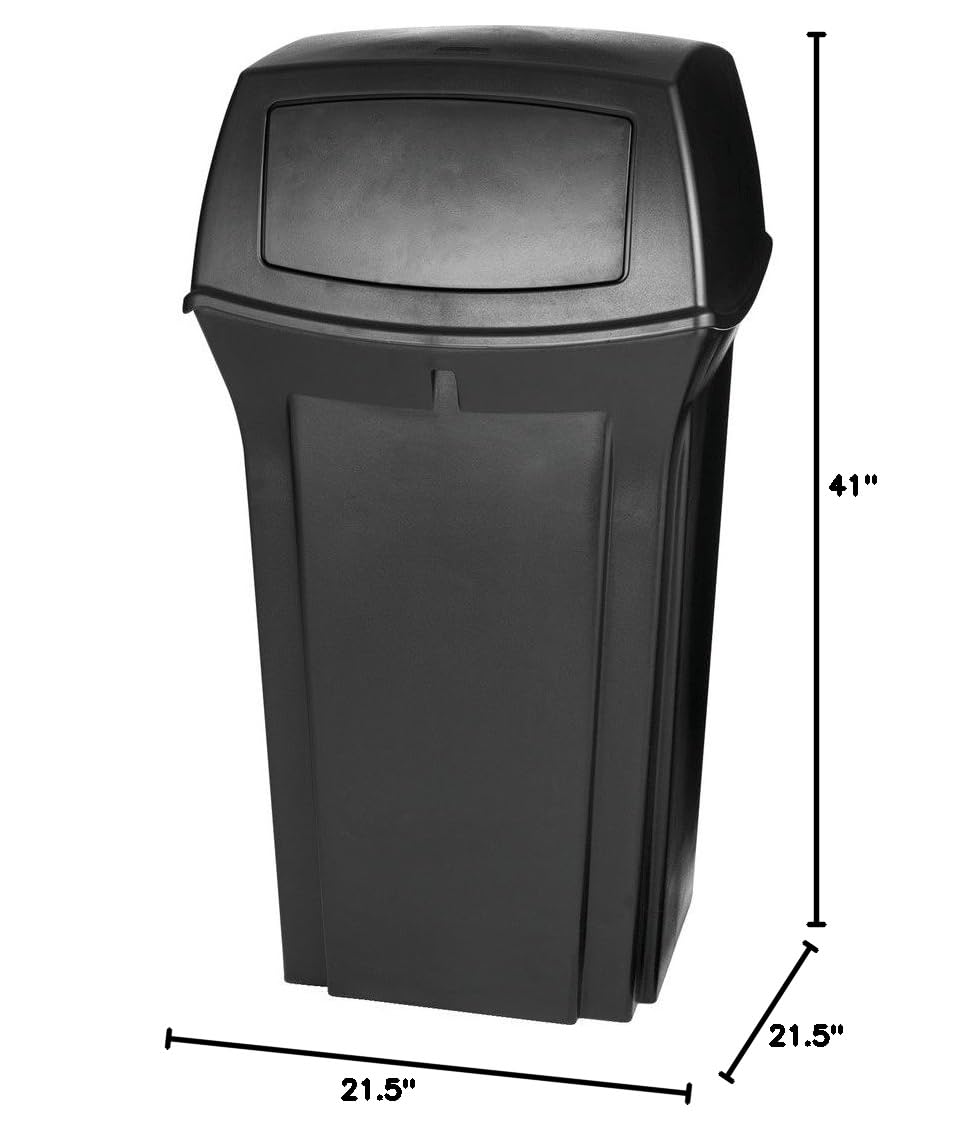 Rubbermaid Commercial Products FG843088BLA Ranger Trash Can with Lid, 35 Gallon, Black Plastic, for Outdoor Use