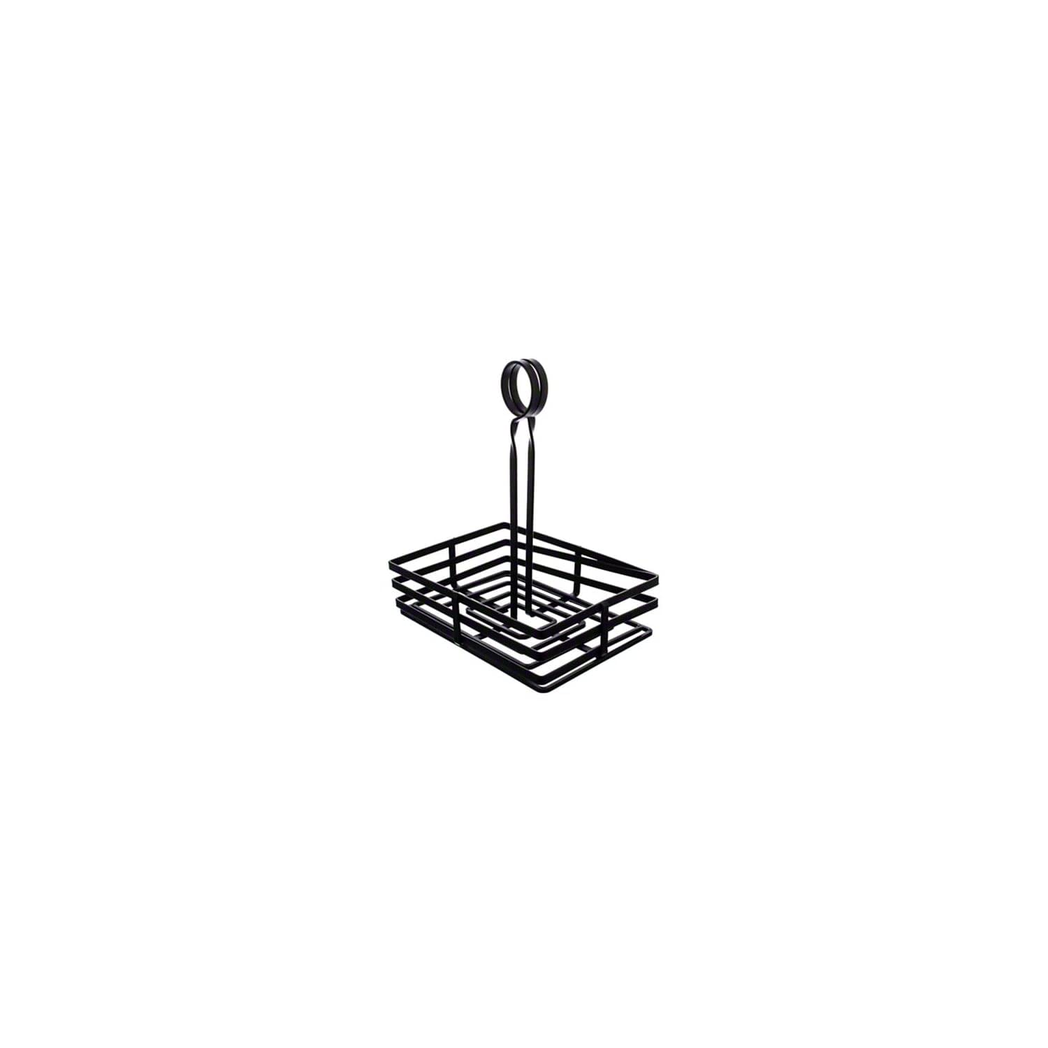 American Metalcraft FWC68 Rectangular Wrought Iron Condiment Rack Basket with Display Handle, 6" x 8", Black