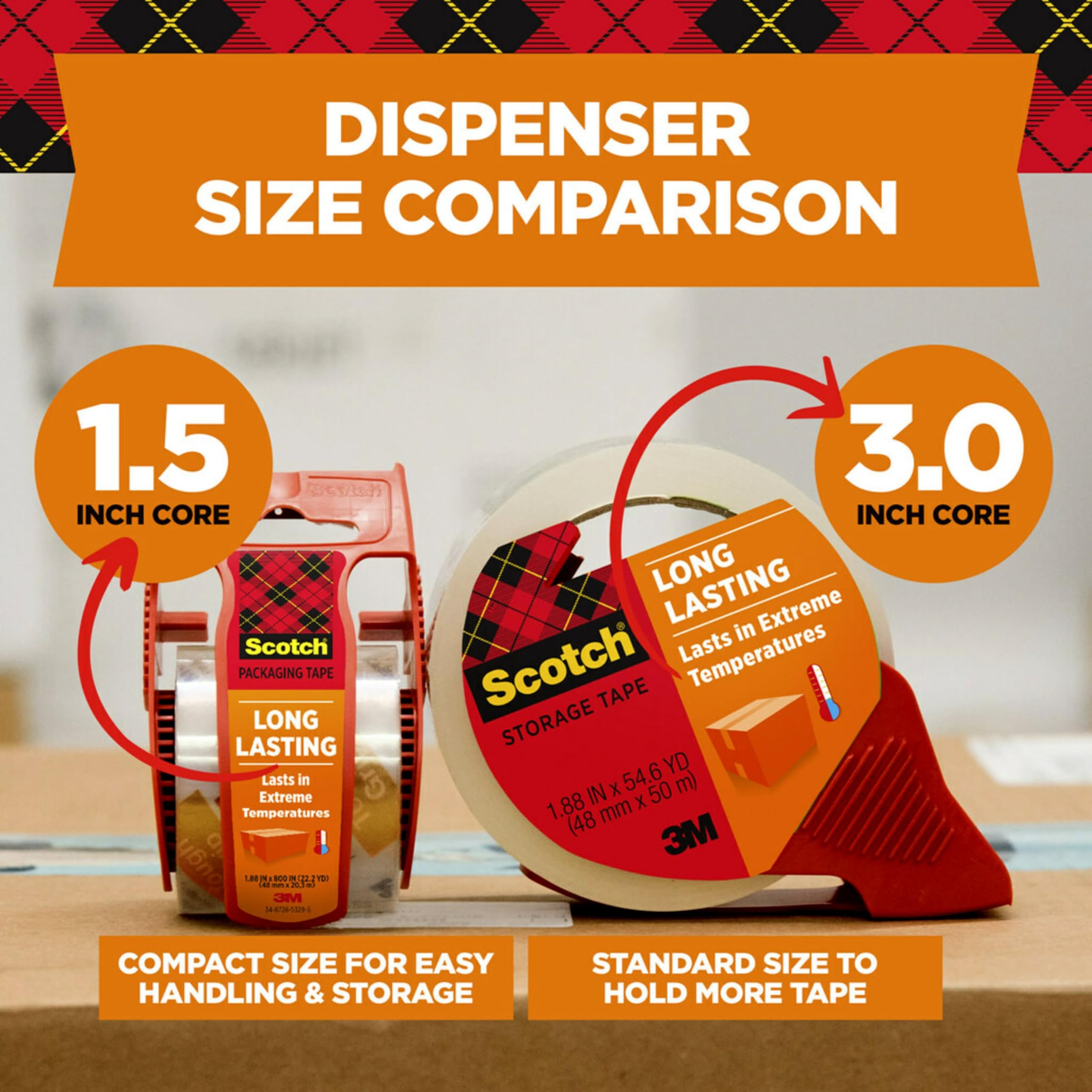 Scotch Long Lasting Storage Packaging Tape, 1.88" x 38.2 yd, Designed for Storage and Packing, Stays Sealed in Weather Extremes, 3" Core, Clear, 3 Rolls (3650S-3)