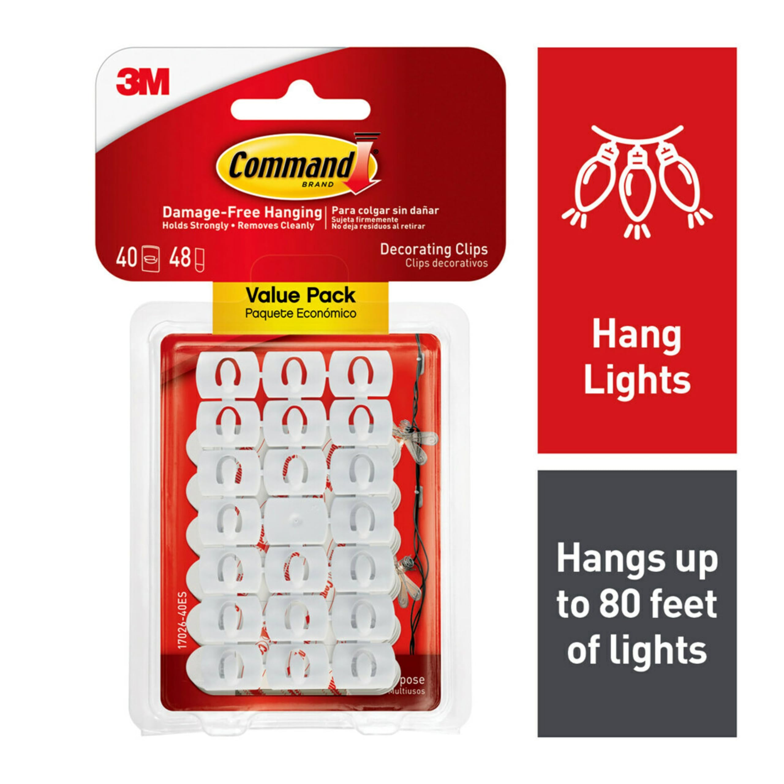 Command Small Decorating Clips, White, 40-Clips, 48-Strips, Decorate Damage-Free