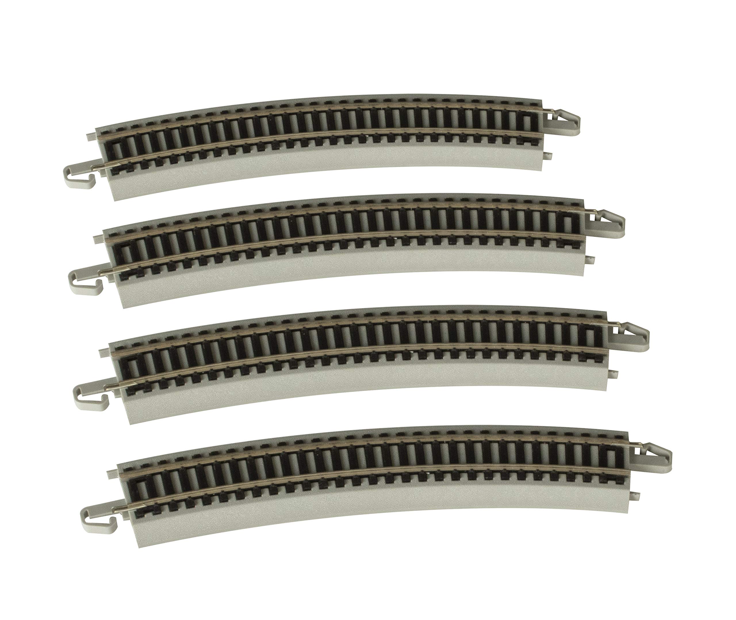 Bachmann Trains - Snap-Fit E-Z TRACK 22β RADIUS CURVED TRACK (4/card) - NICKEL SILVER Rail With Gray Roadbed - HO Scale
