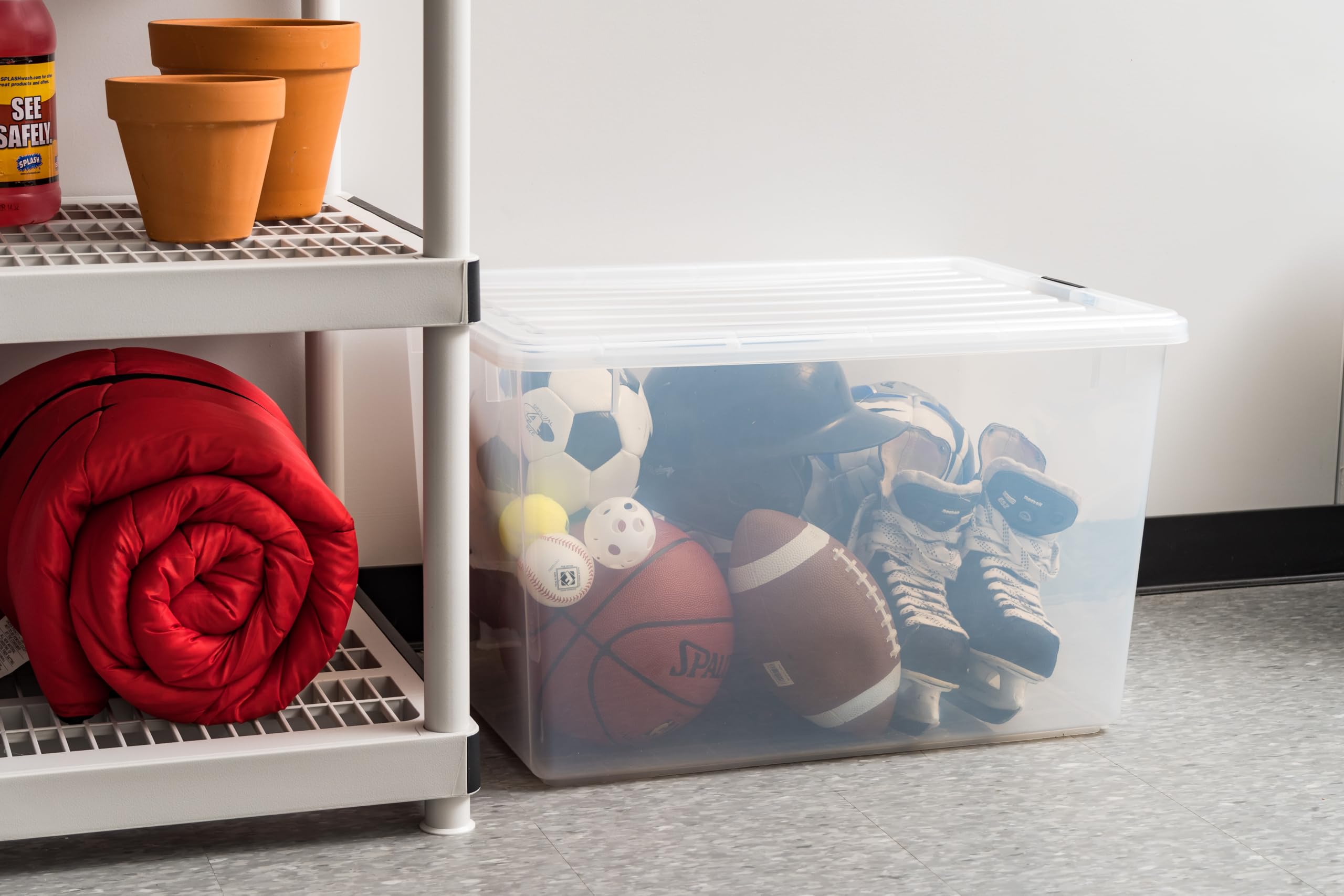 IRIS USA 132 Qt. Plastic Storage Container Bin with Secure Lid and Latching Buckles, 1 pack - Clear, Durable Stackable Nestable Organizing Tote Tub Box Sports General Organization Garage Extra Large